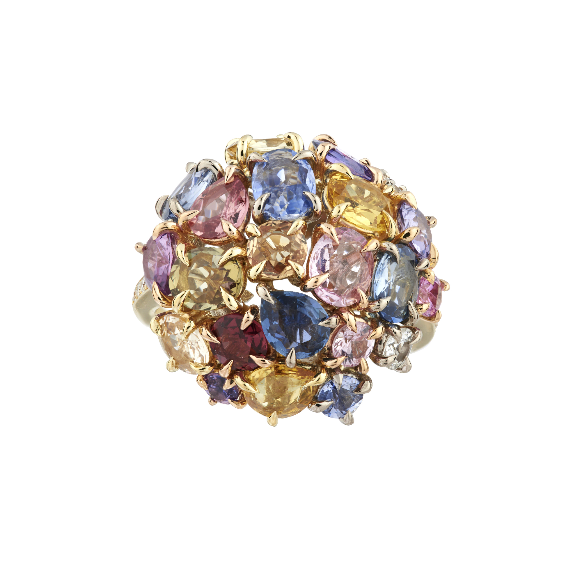 18ct yellow gold Limited Edition Rainbow Sapphire cluster ring ...