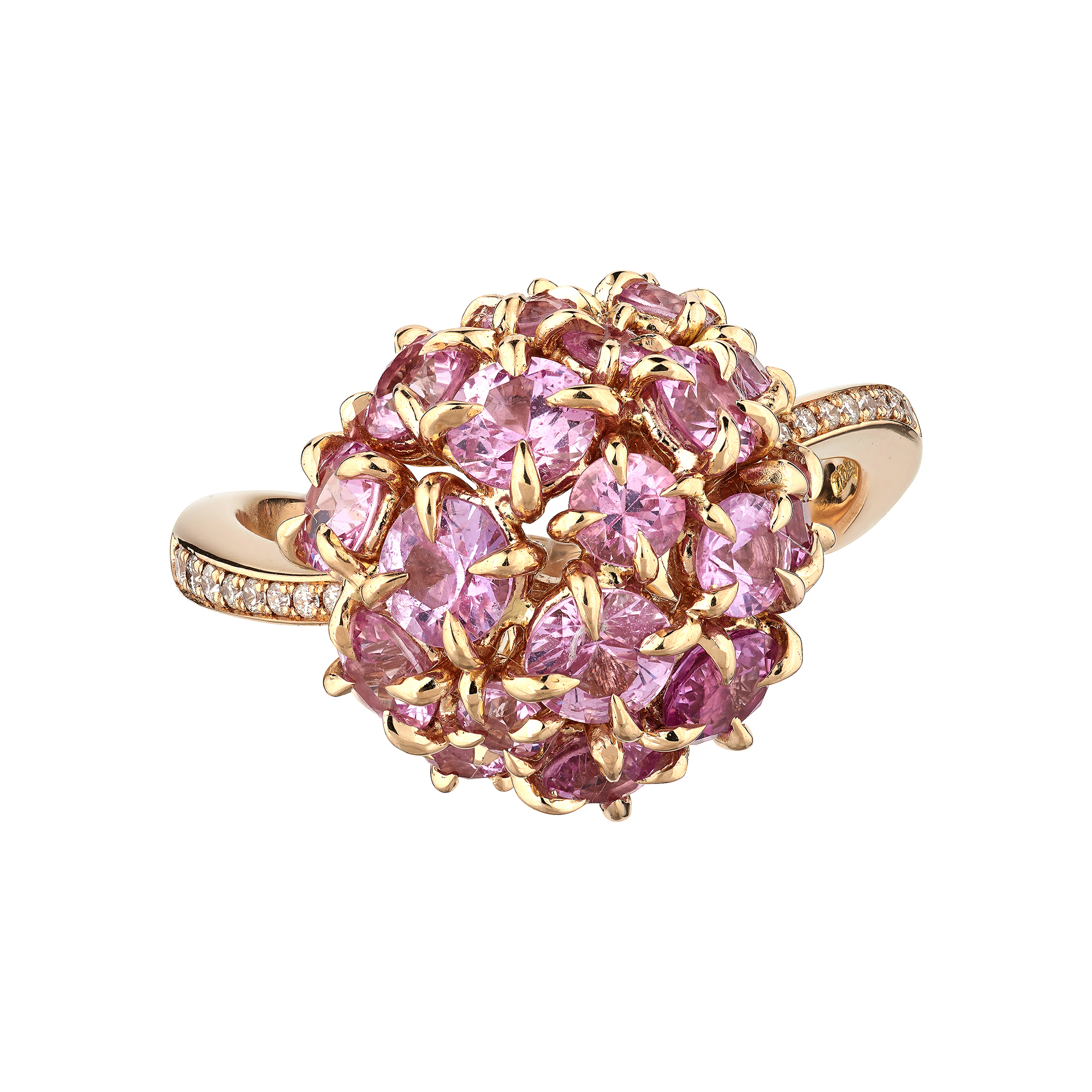 18ct yellow gold pink sapphire cluster ring - Baroque Bespoke Jewellery
