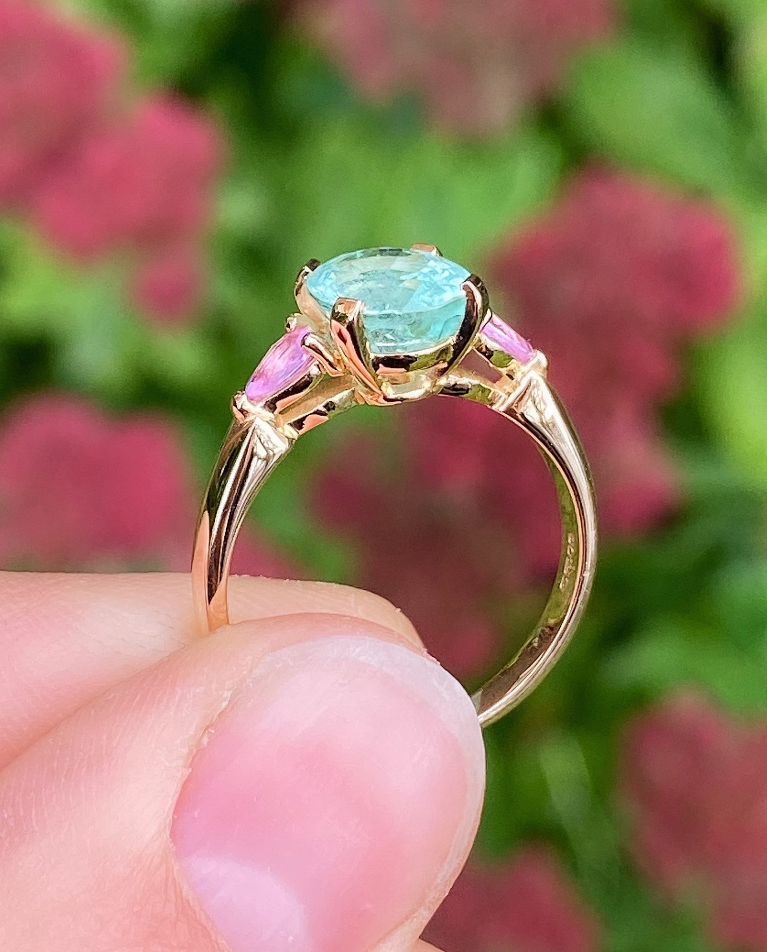 18ct Rose gold Beryl and pink sapphire engagement ring - Baroque ...