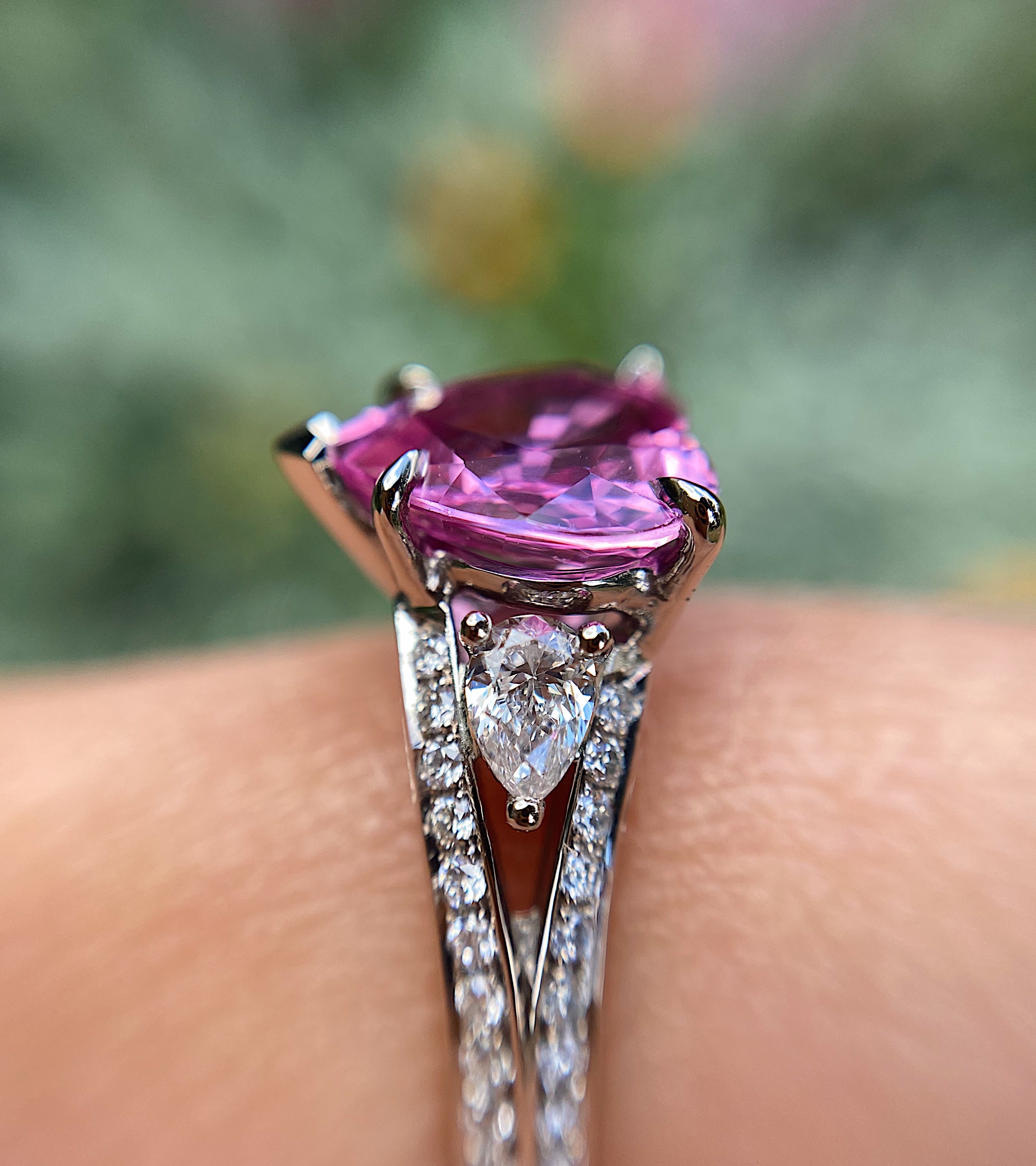 18ct white gold pink sapphire heart ring with diamond shoulder detail ... 18ct white gold pink sapphire heart ring with diamond shoulder detail ...