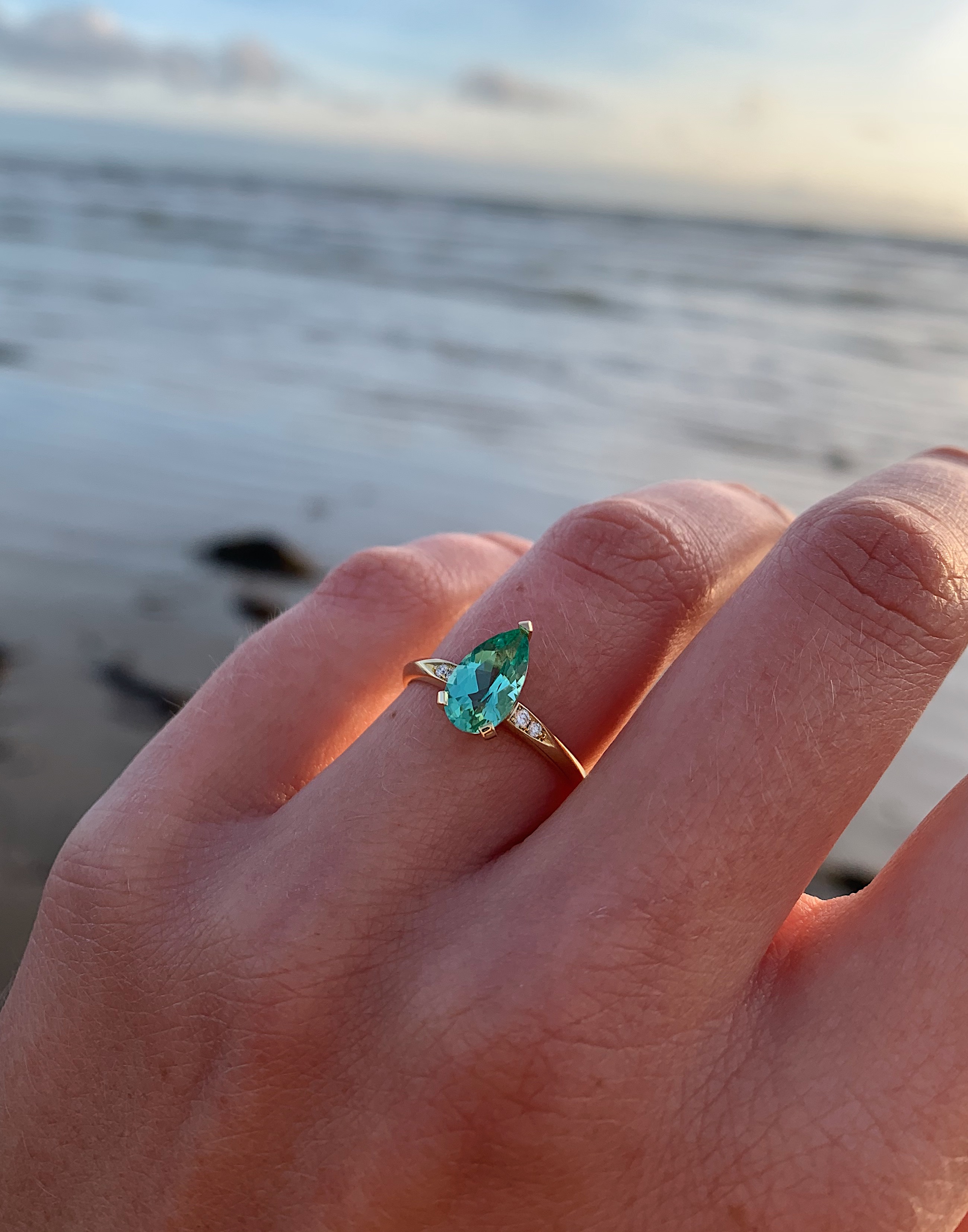 18ct Yellow Gold Pear shape Mint Tourmaline Mini Coco Ring - Baroque ...