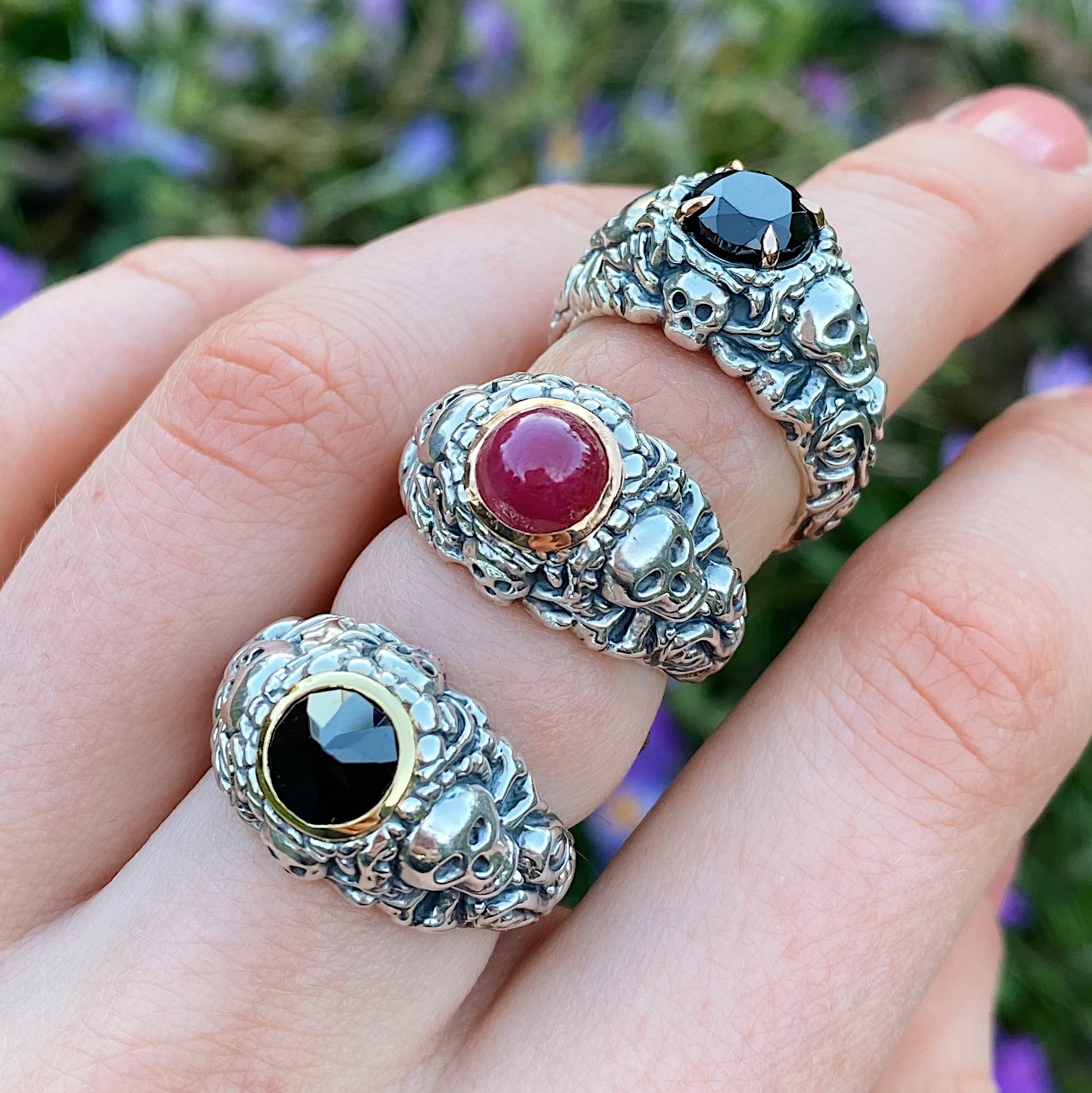 Silver Pirate Ring with Central Pink Ruby and 9ct Rose Gold Setting ...