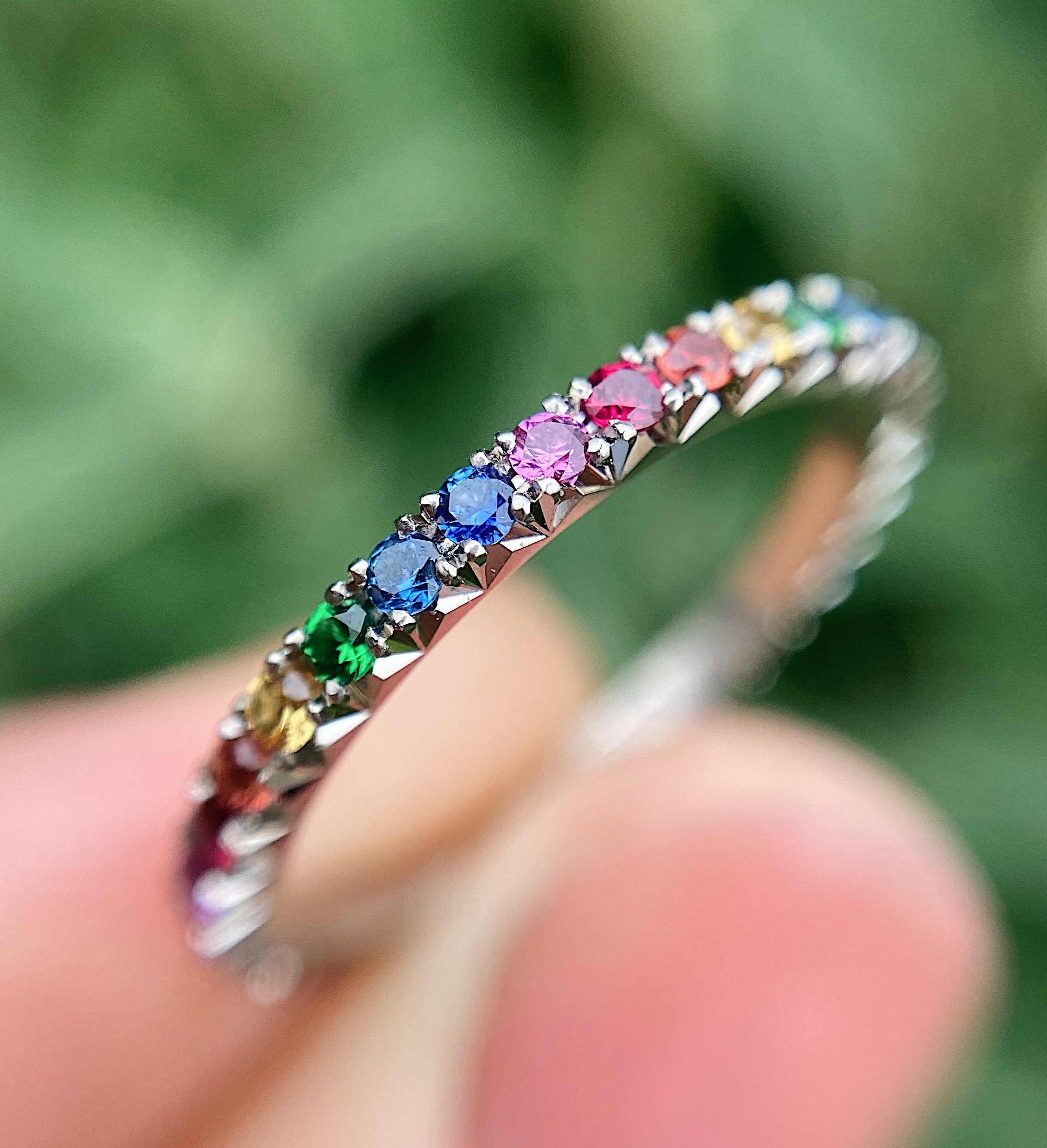 18ct White Gold French-cut Rainbow Eternity Ring - Baroque Bespoke ...