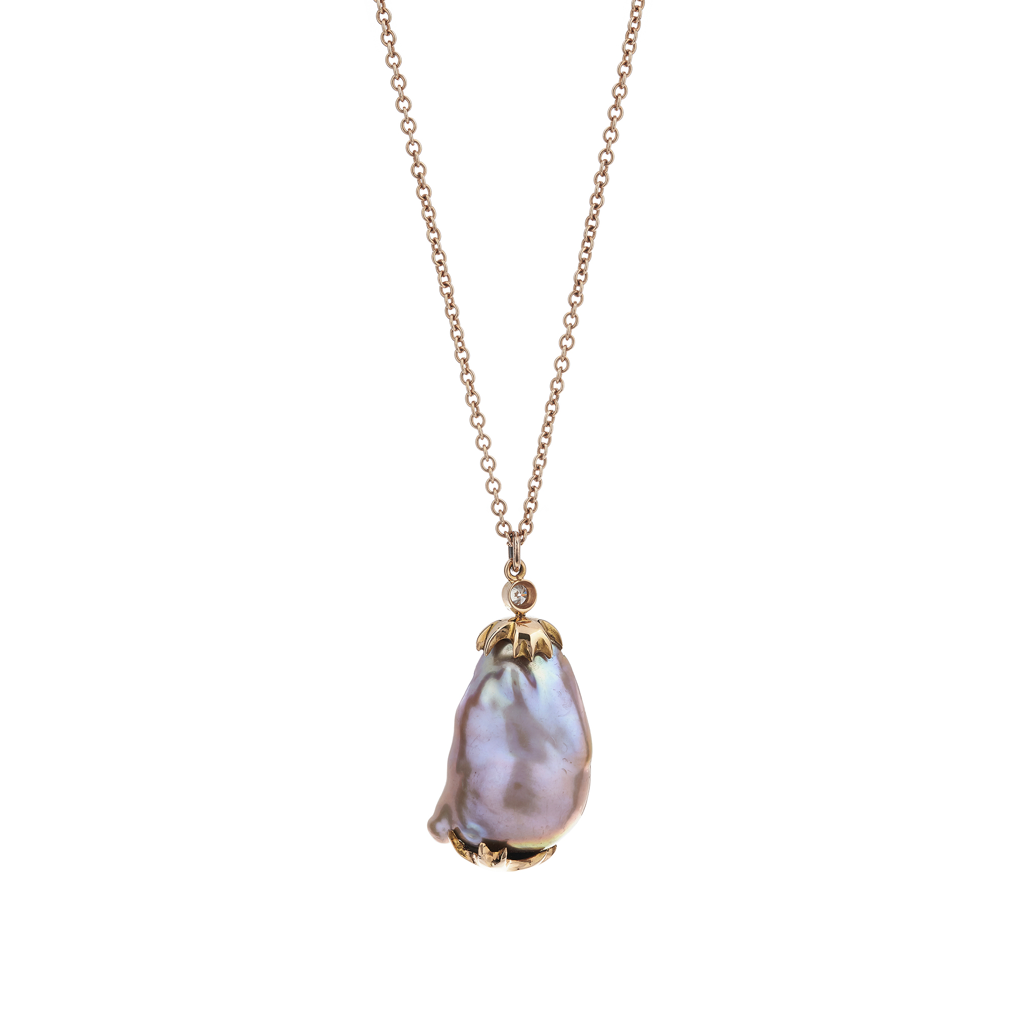18ct rose gold diamond and Baroque pearl pendant - Baroque Jewellery