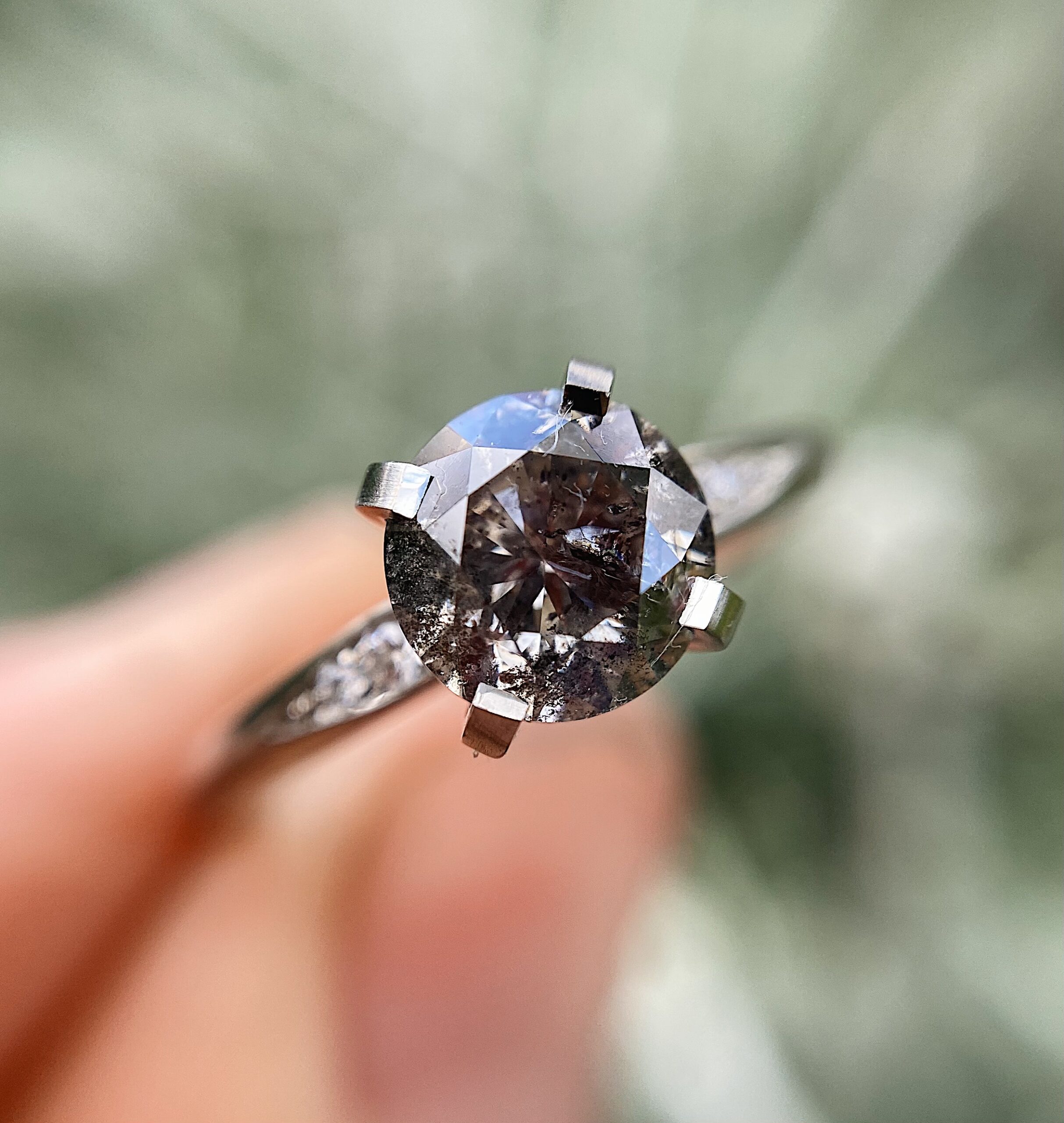 Platinum Mini Coco Ring with 1.11ct Salt and Pepper Diamond - Baroque ...