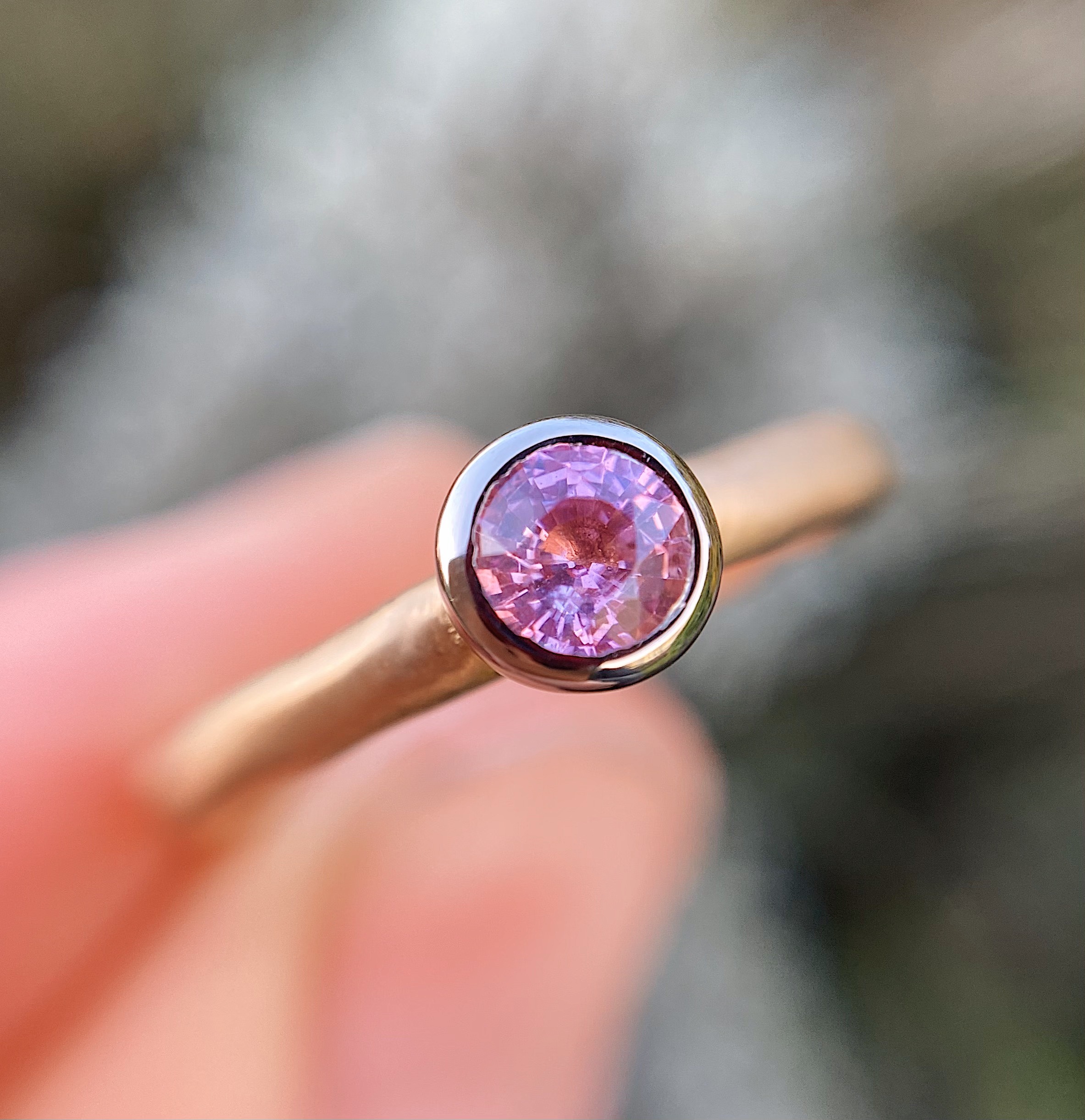 18ct rose gold and pink Sapphire fine Molten engagement ring - Baroque Jewellery