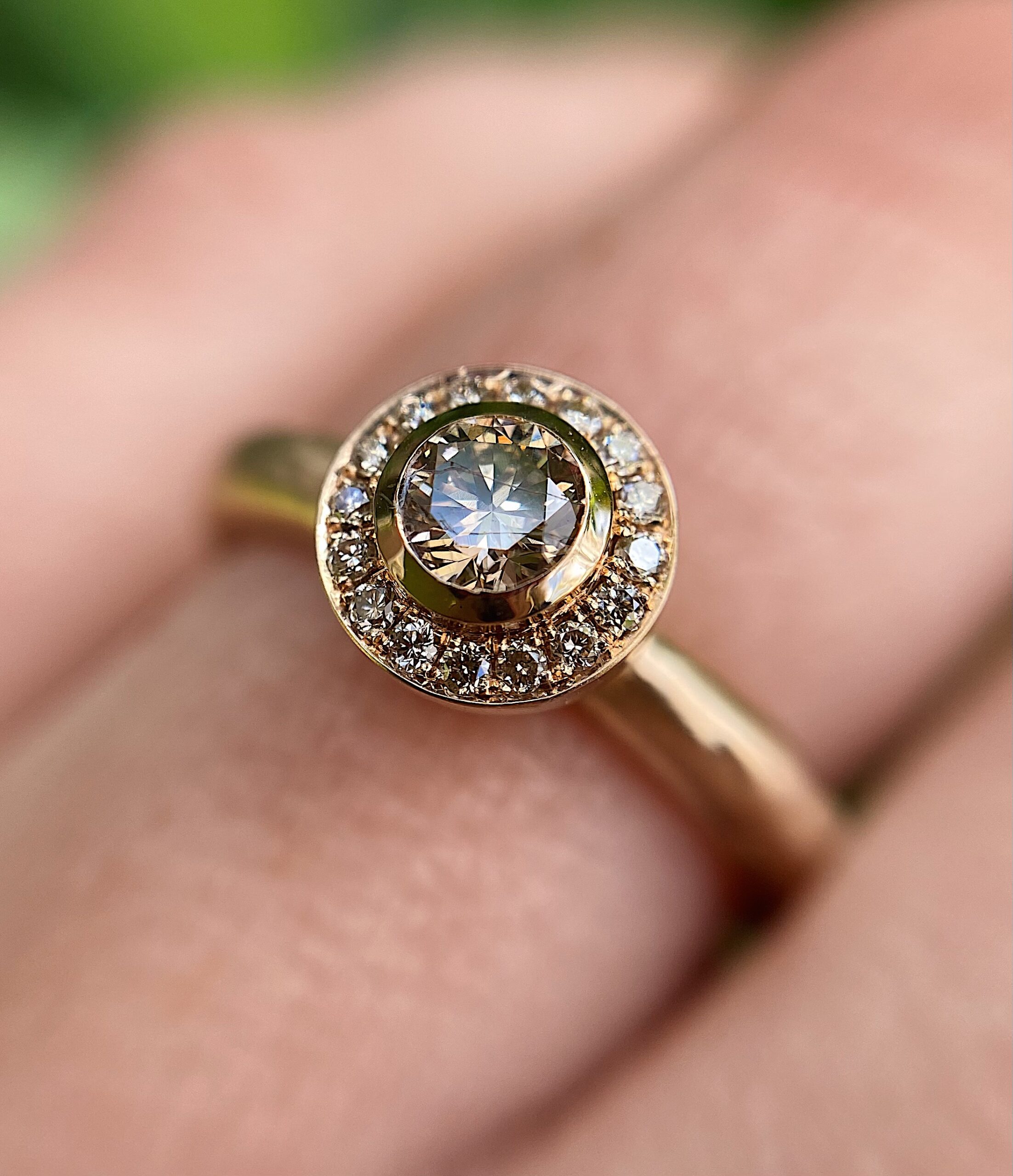 18ct Rose Gold Molten Halo Diamond Engagement Ring With Filigree Collet ...