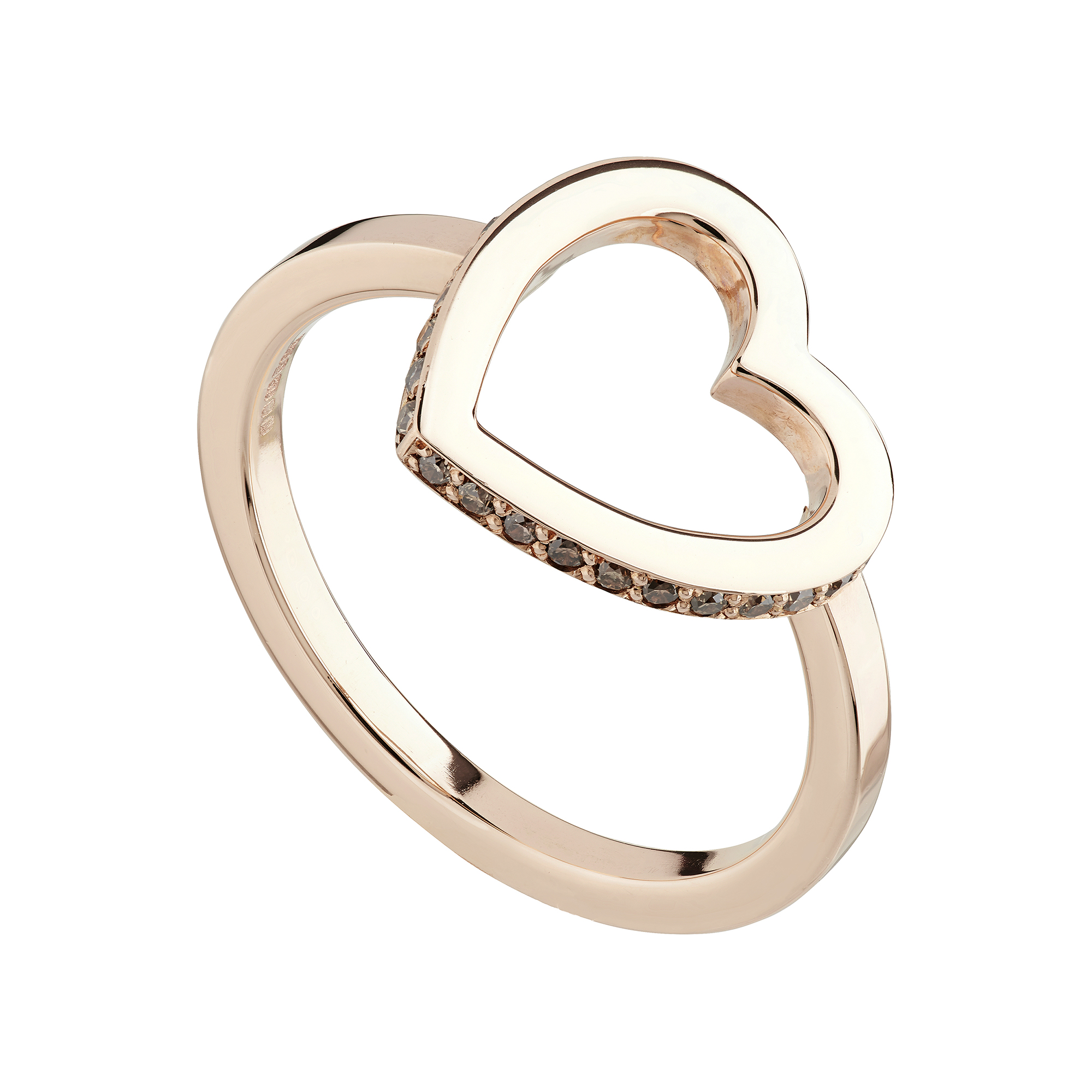 9ct rose gold open Heart ring set with champagne diamonds - Baroque ...