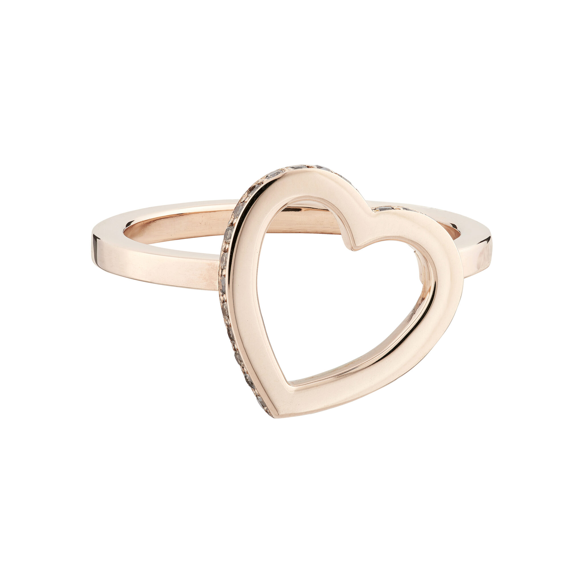 9ct rose gold open Heart ring set with champagne diamonds - Baroque ...