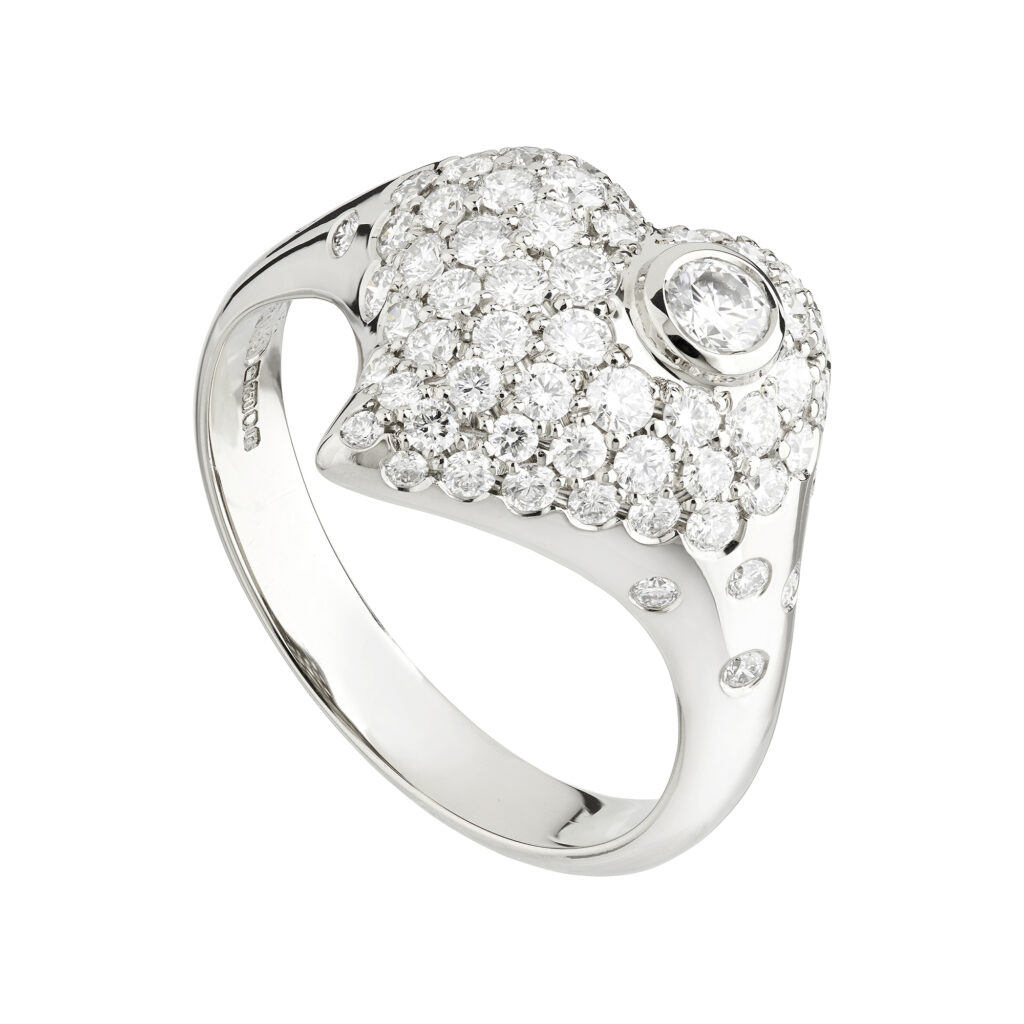 18ct white gold and white diamond small heart ring - Baroque Jewellery
