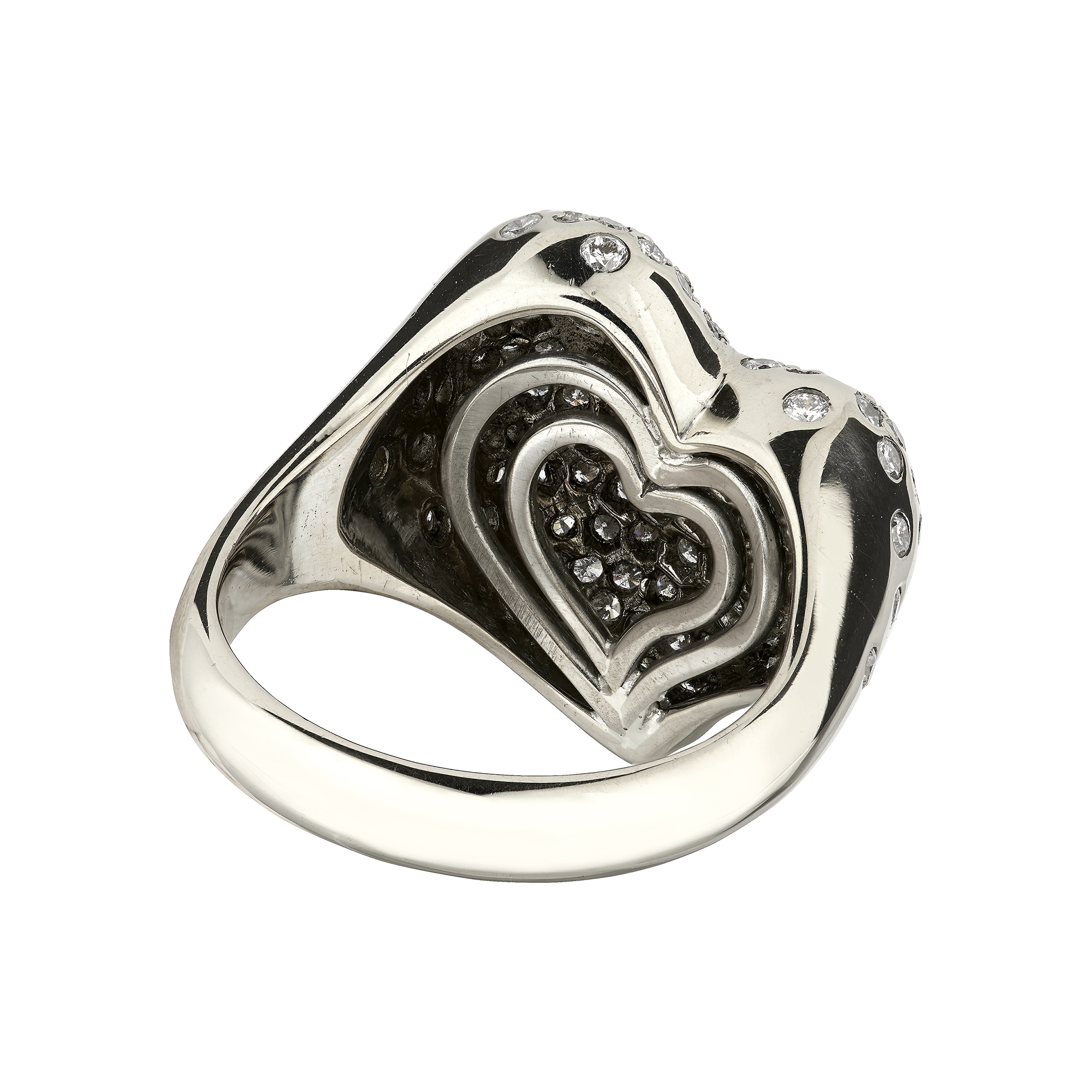 18ct white gold and white diamond large Heart ring - Baroque Jewellery