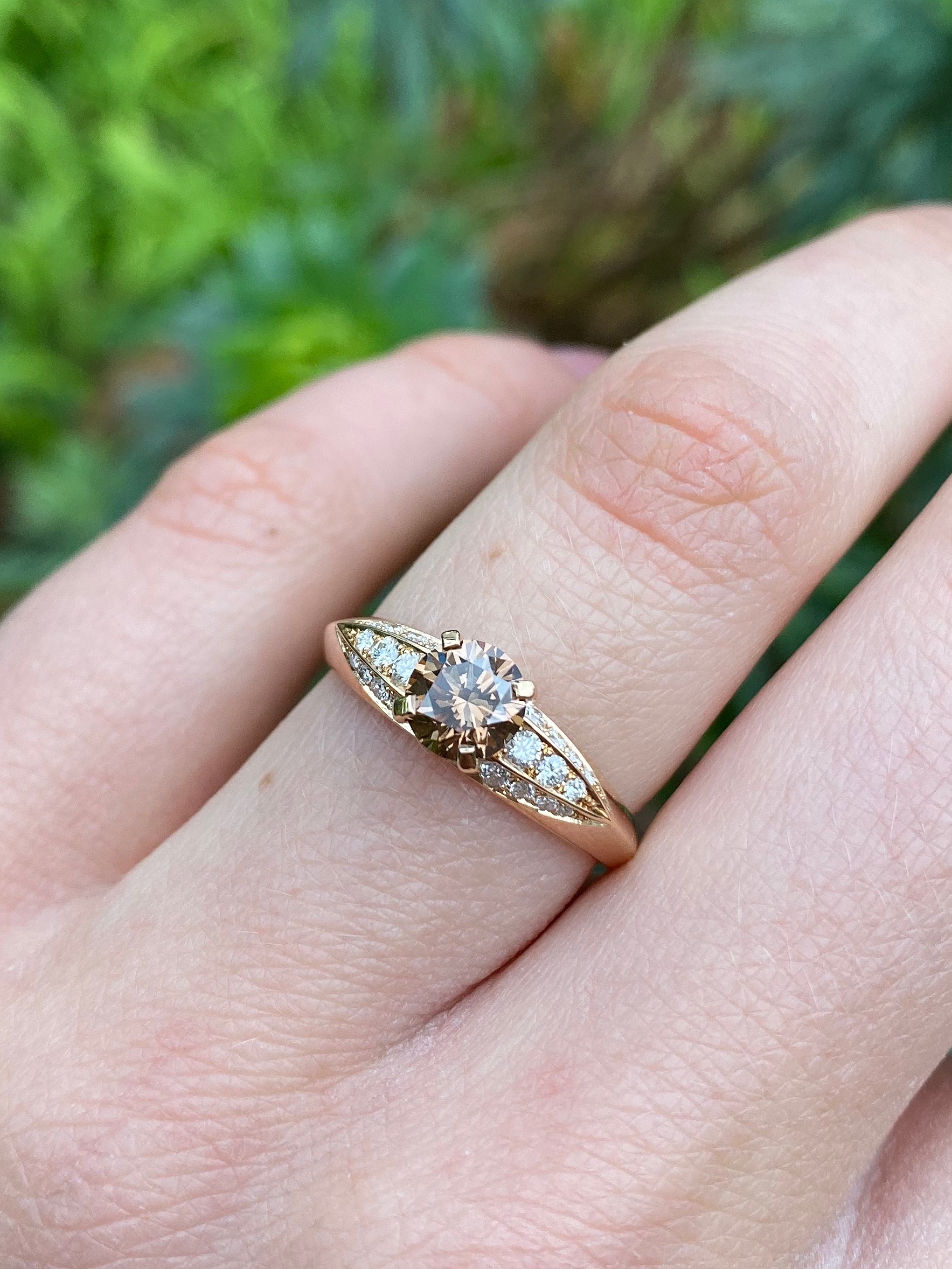 18ct rose gold brown and white diamond Limited Edition fluted ring ...