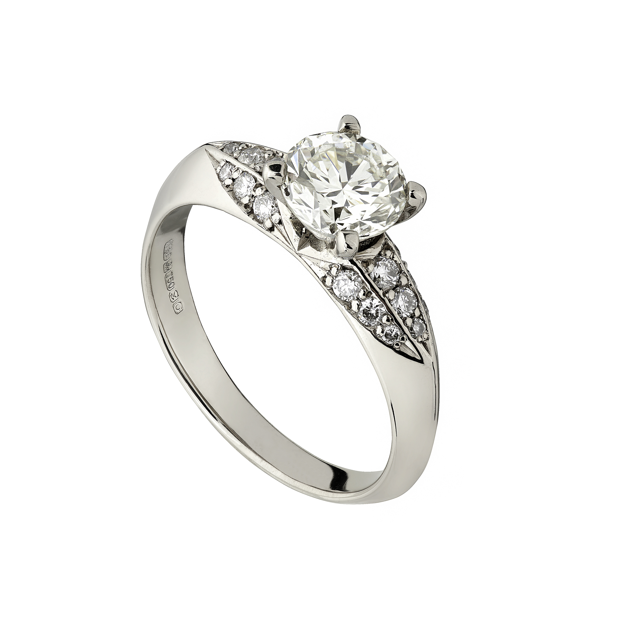 18ct white gold Limited Edition diamond ring with fluted shoulders ...