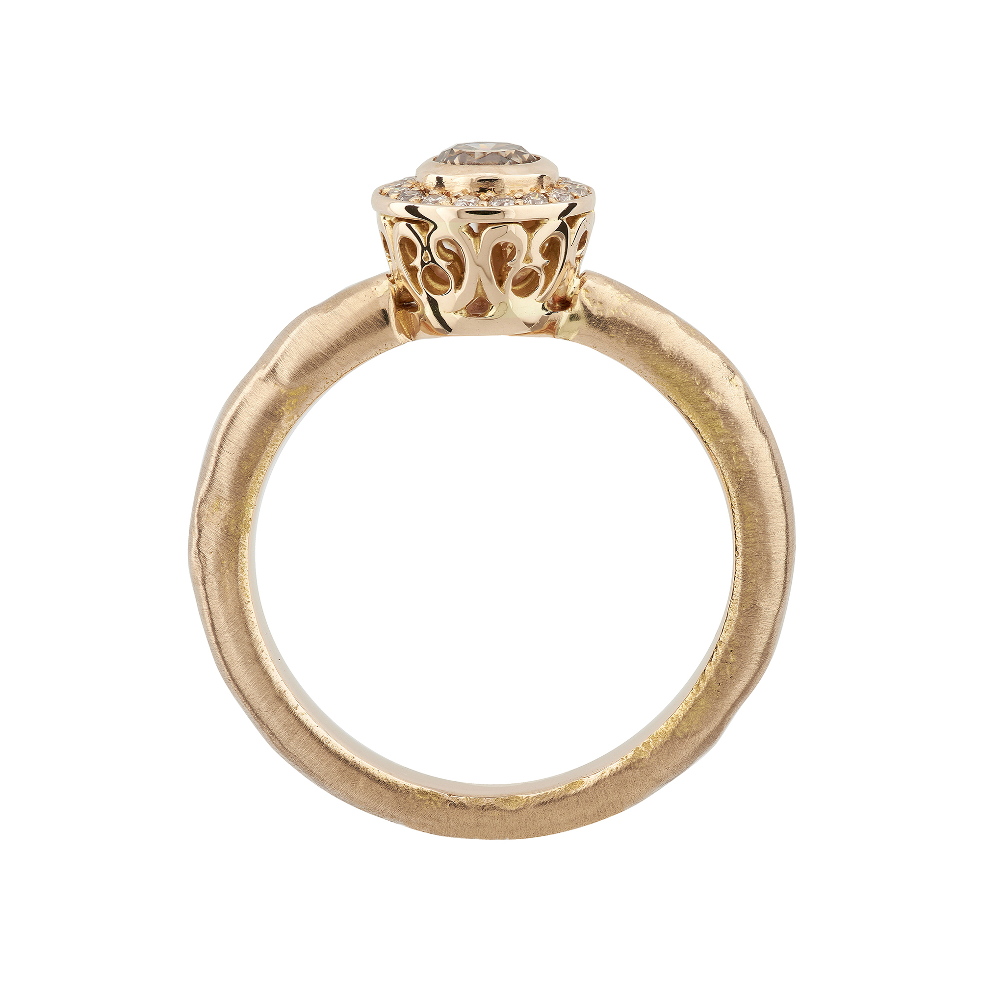 18ct Rose Gold Molten Halo Diamond Engagement Ring With Filigree Collet ...