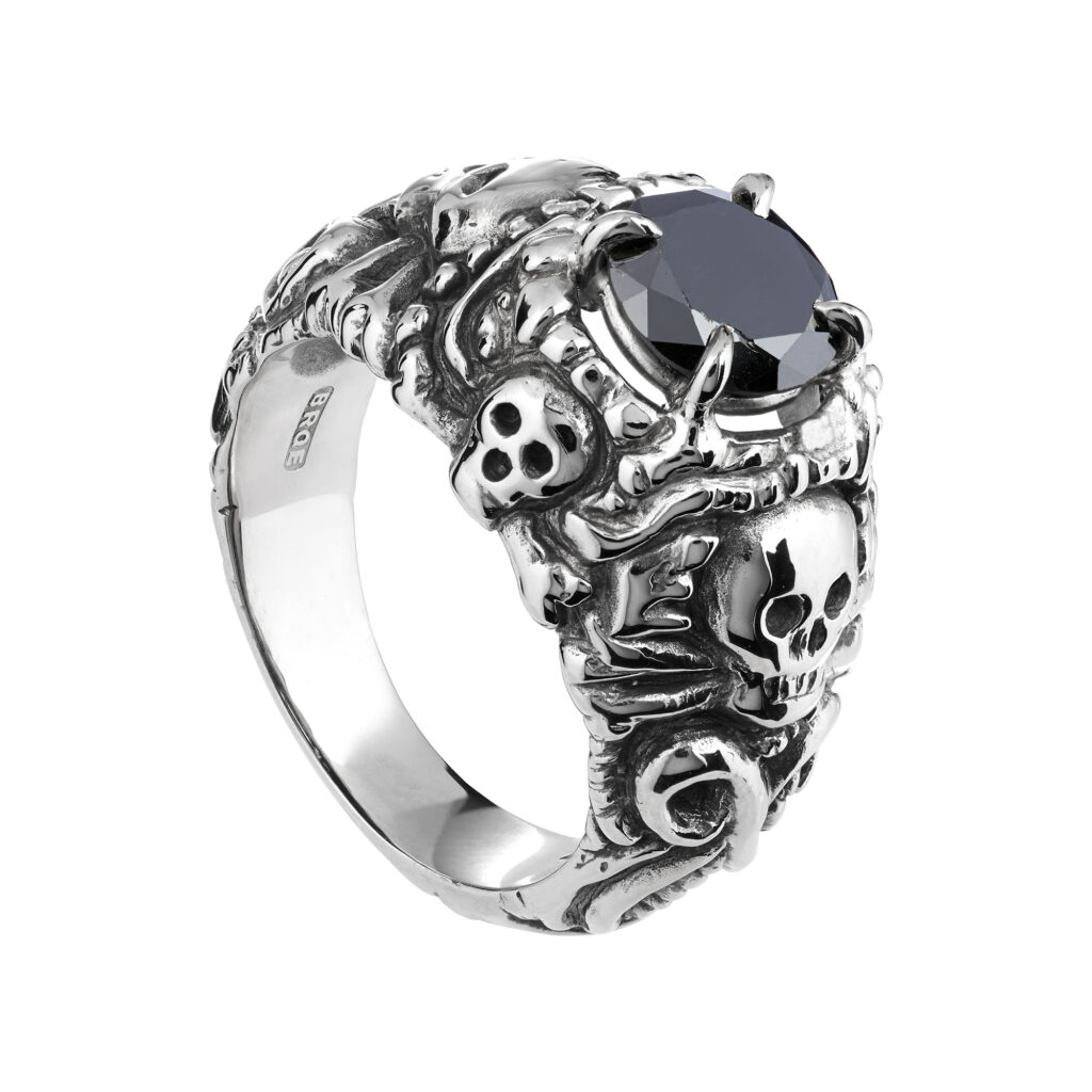 18ct white gold and black diamond Pirate ring - Baroque Jewellery