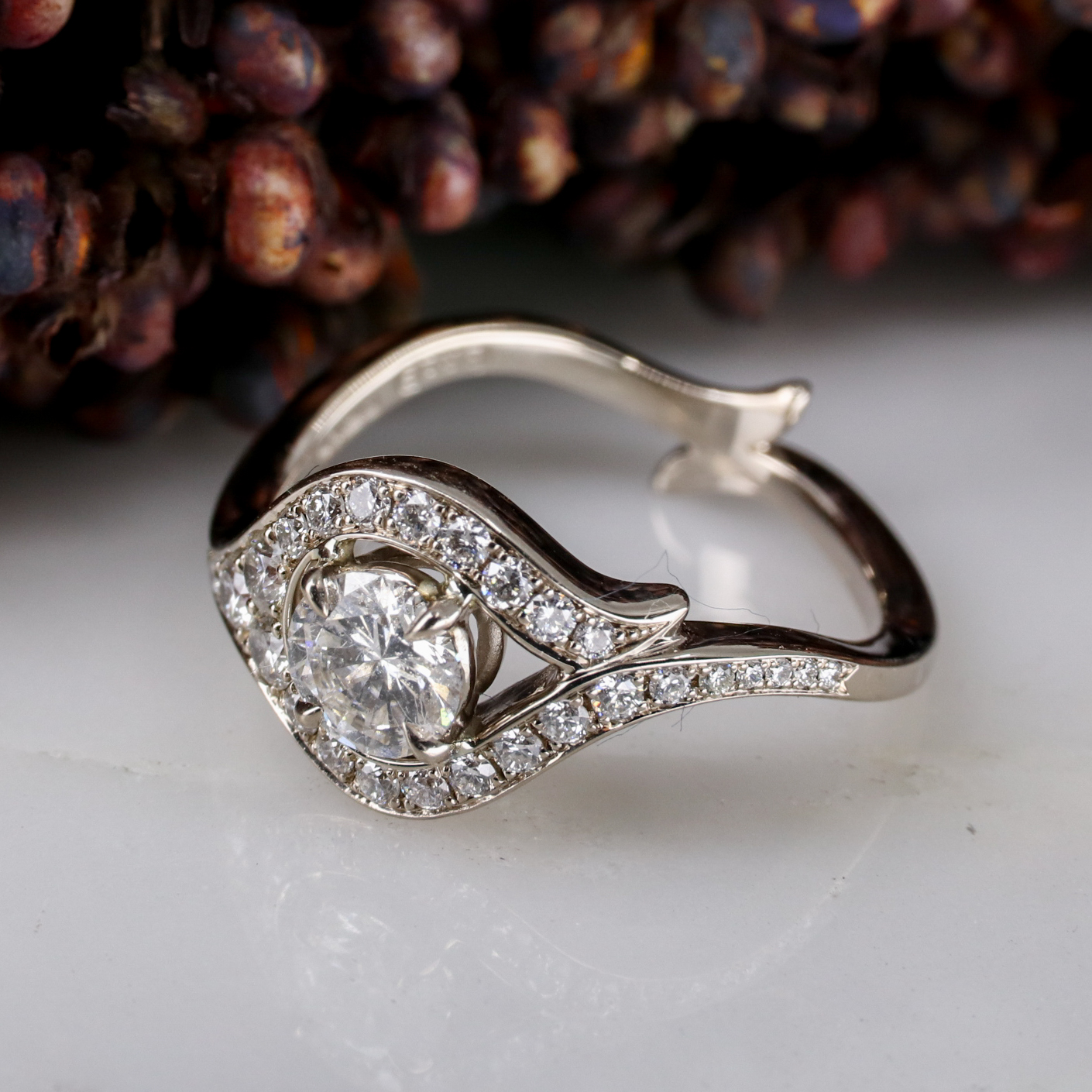 18ct white gold and white diamond Atlantis ring - Baroque Jewellery