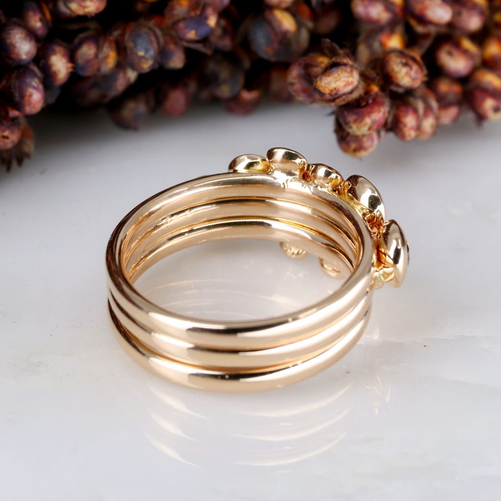 18ct rose gold three part concentric ring with white and cinnamon ...