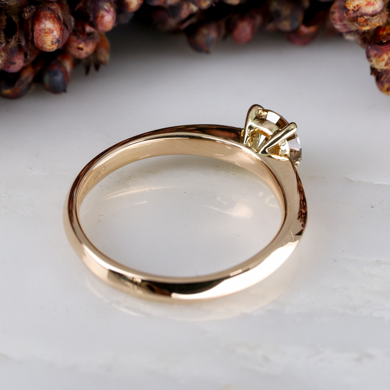 18ct rose gold champagne diamond coco solitaire ring - Baroque Jewellery