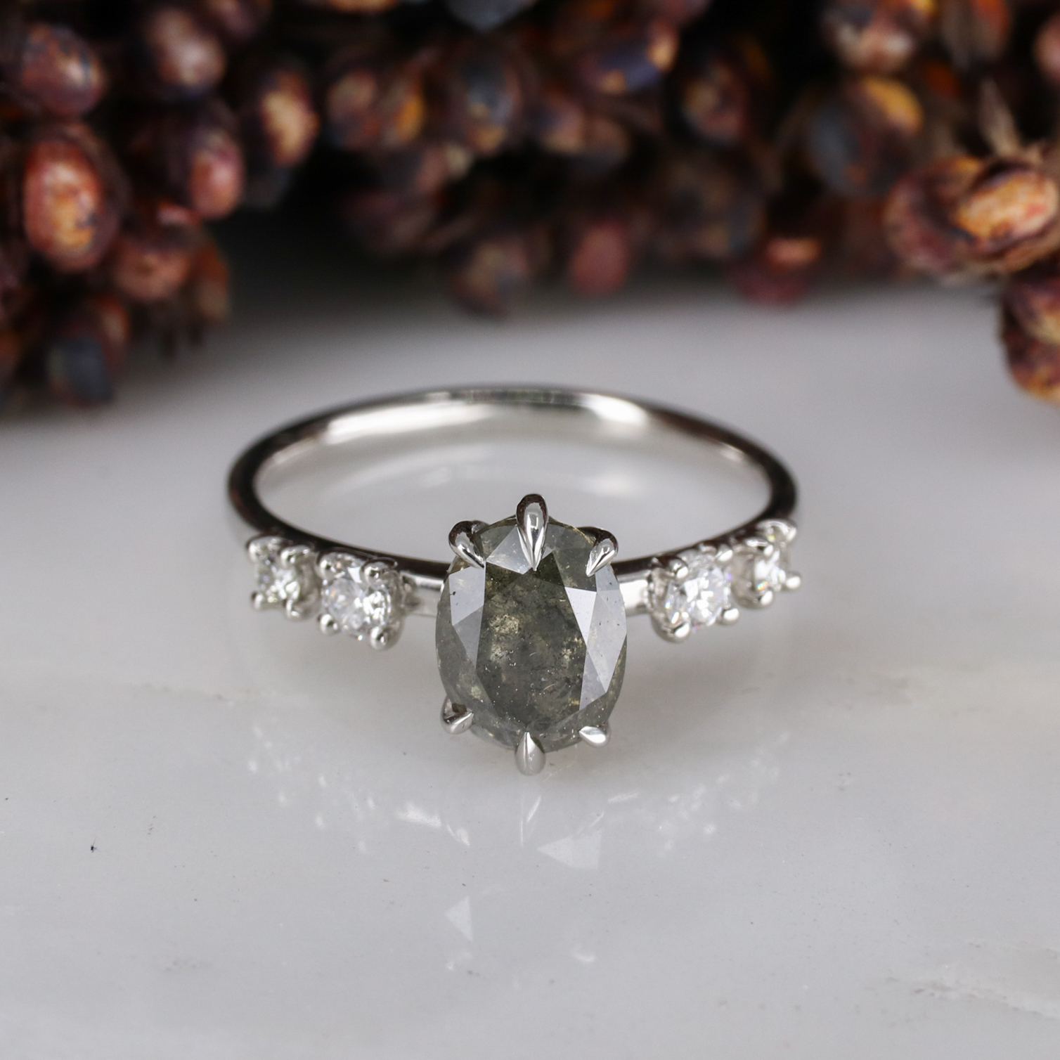 Platinum salt and pepper diamond and white diamond ring - Baroque Jewellery