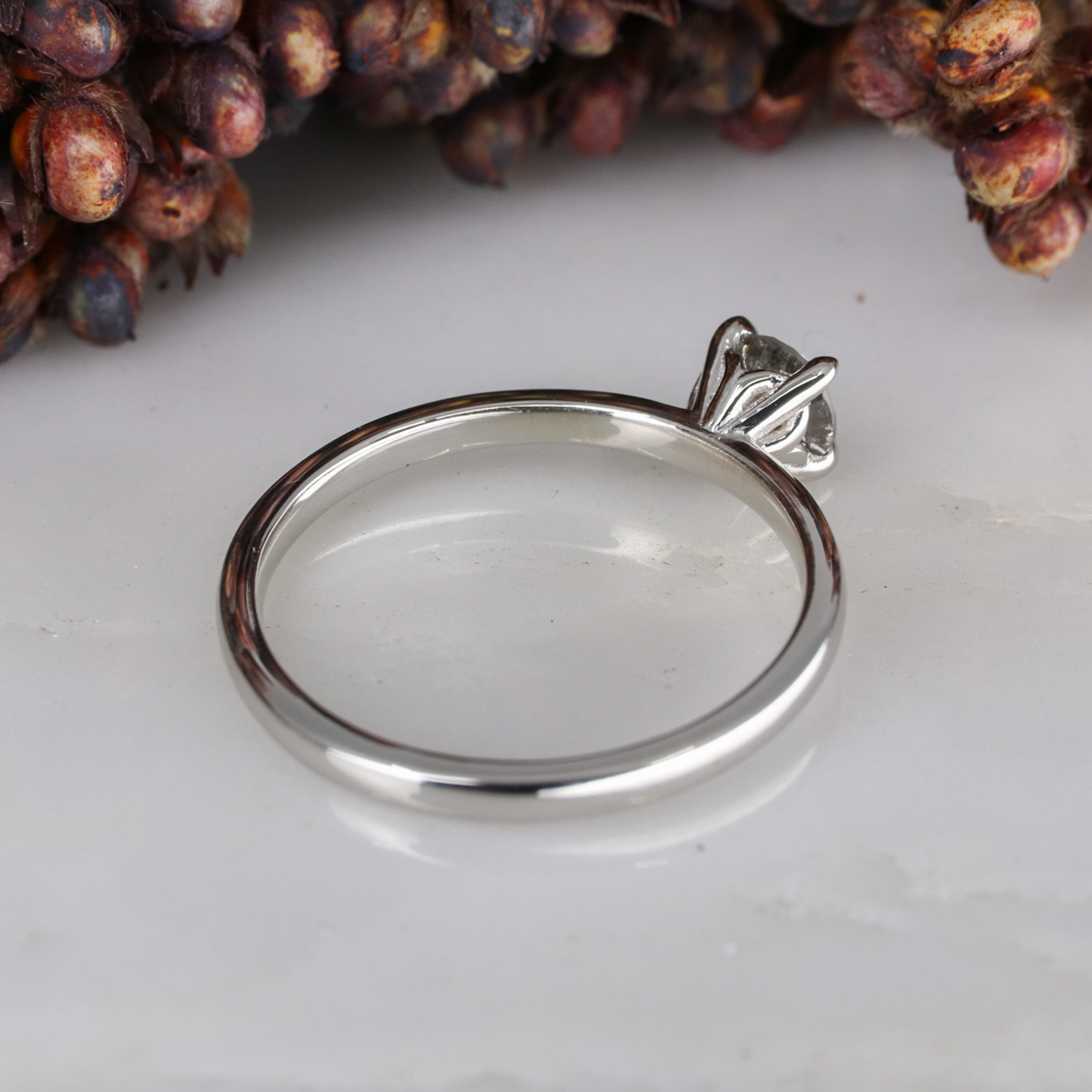 Platinum tulip ring with 0.45ct salt and pepper diamond - Baroque Jewellery