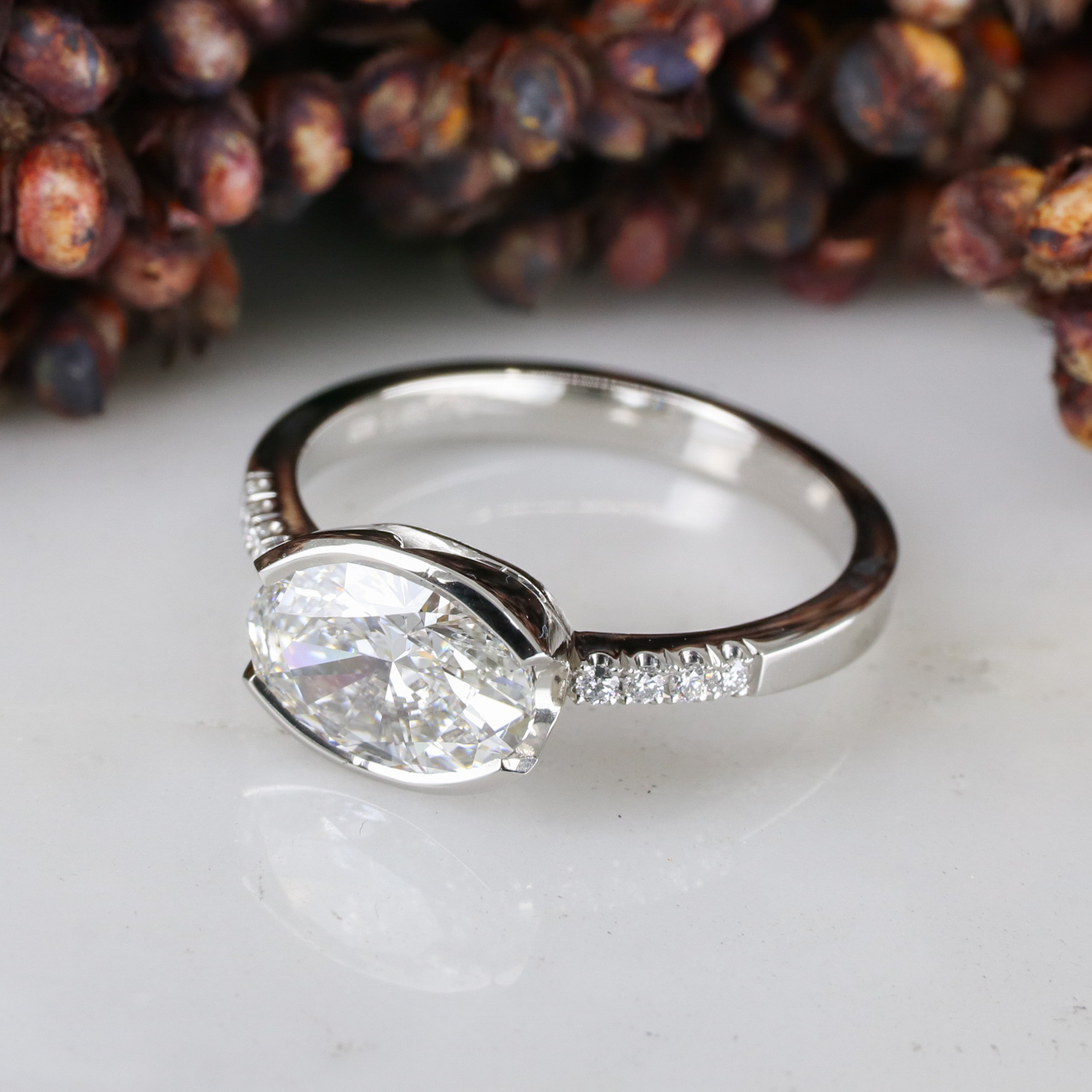 Platinum east-west set lab grown white diamond rise ring with white ...