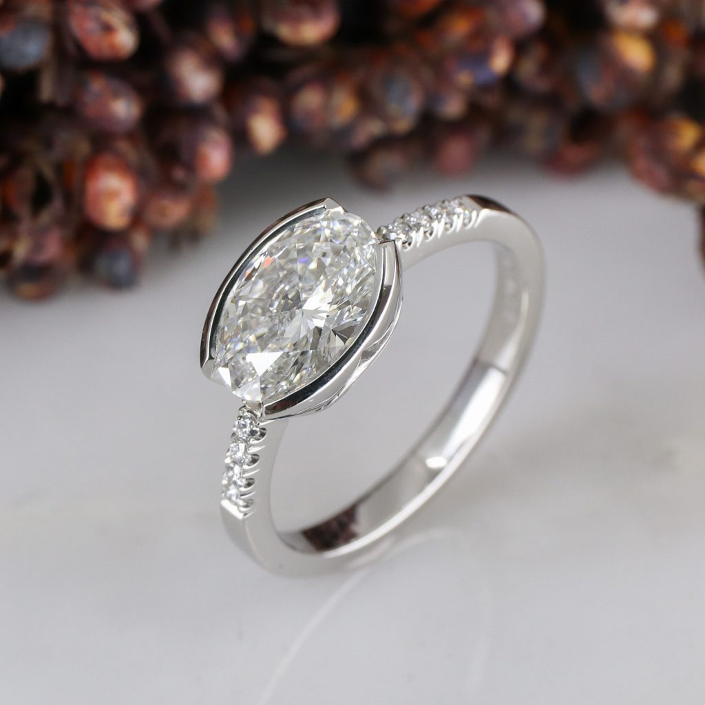 Platinum east-west set lab grown white diamond rise ring with white ...