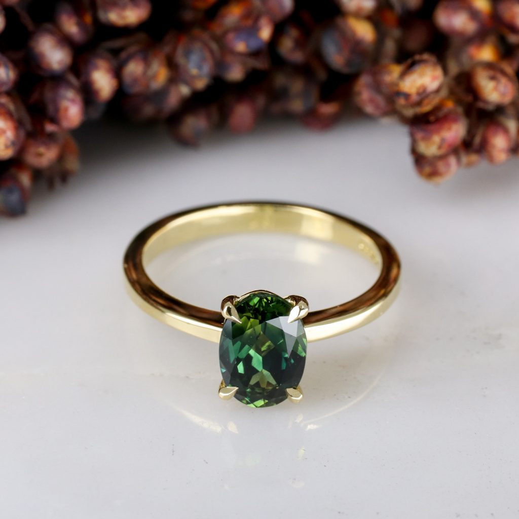 18ct yellow gold Australian parti sapphire rise ring - Baroque Jewellery