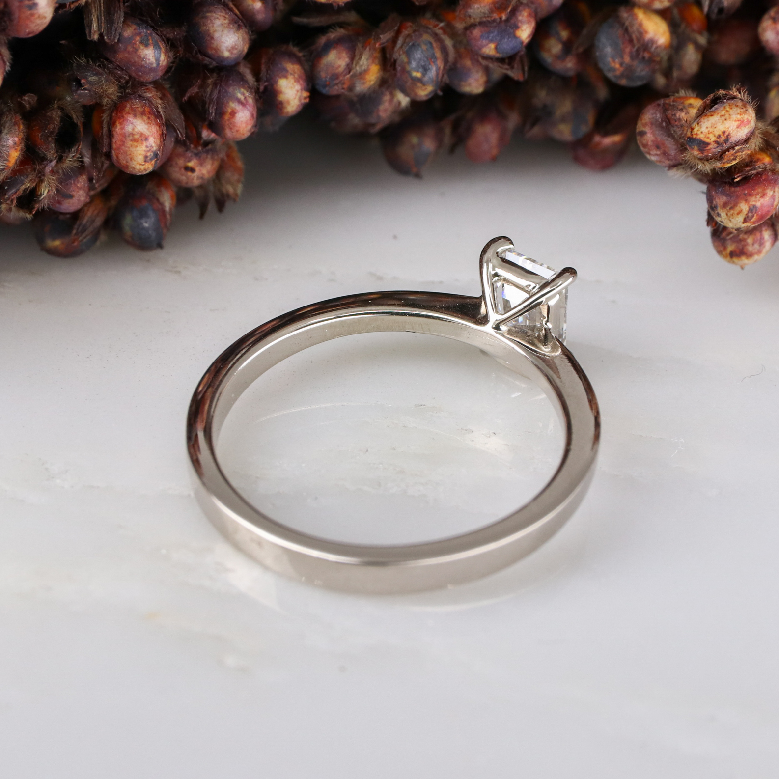 18ct white gold emerald cut lab grown diamond rise ring - Baroque Jewellery