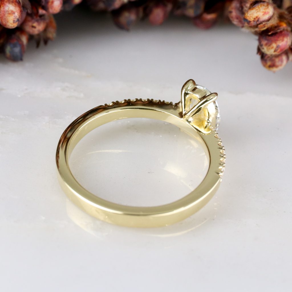 18ct yellow gold oval lab grown diamond rise ring with diamond ...