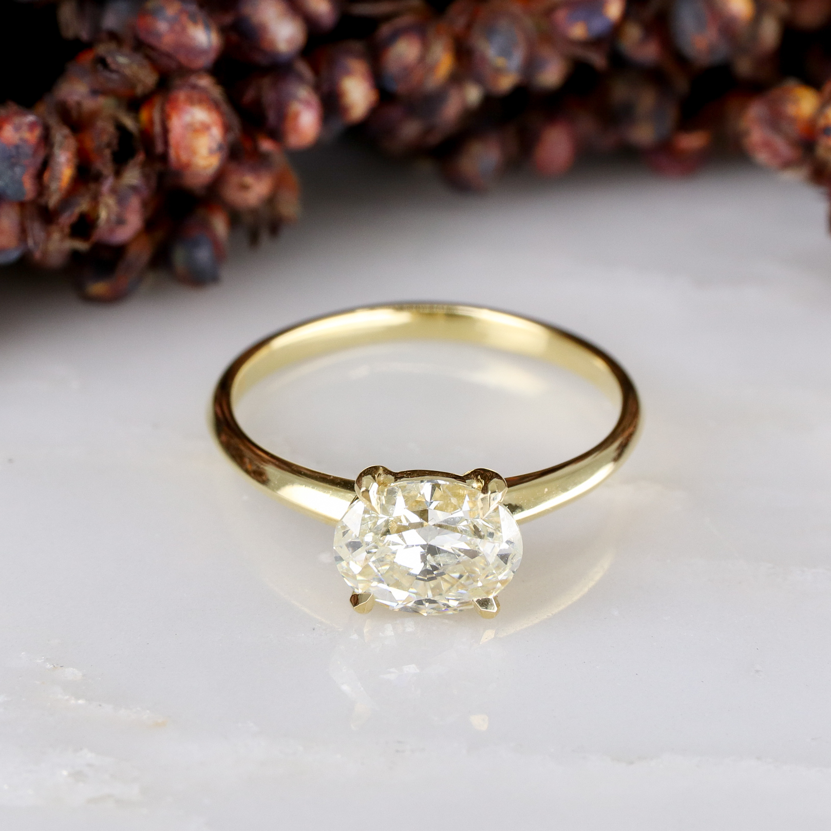 18ct yellow gold landscape set pale yellow diamond solitaire ring ...