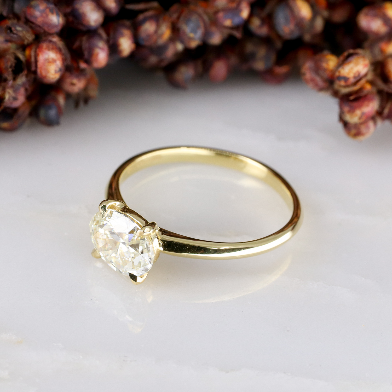 18ct yellow gold landscape set pale yellow diamond solitaire ring ...