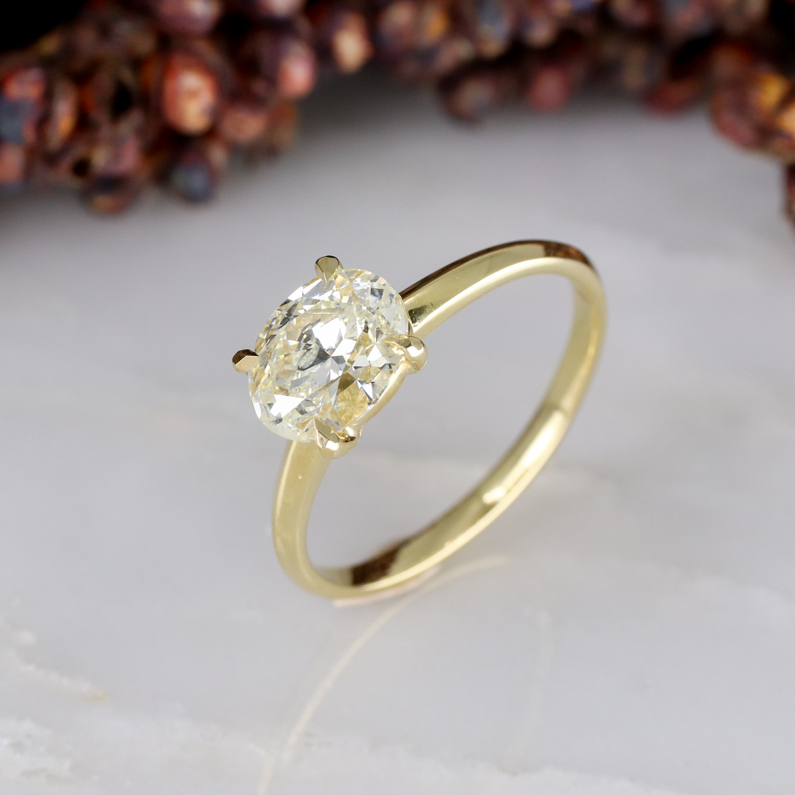 18ct yellow gold landscape set pale yellow diamond solitaire ring ...