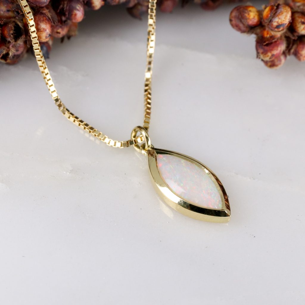 18ct yellow gold marquise shape Opal pendant - Baroque Jewellery