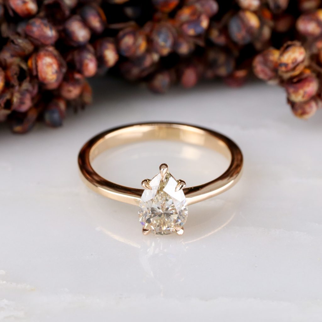 18ct rose gold 1ct pear shape champagne diamond rise ring - Baroque ...