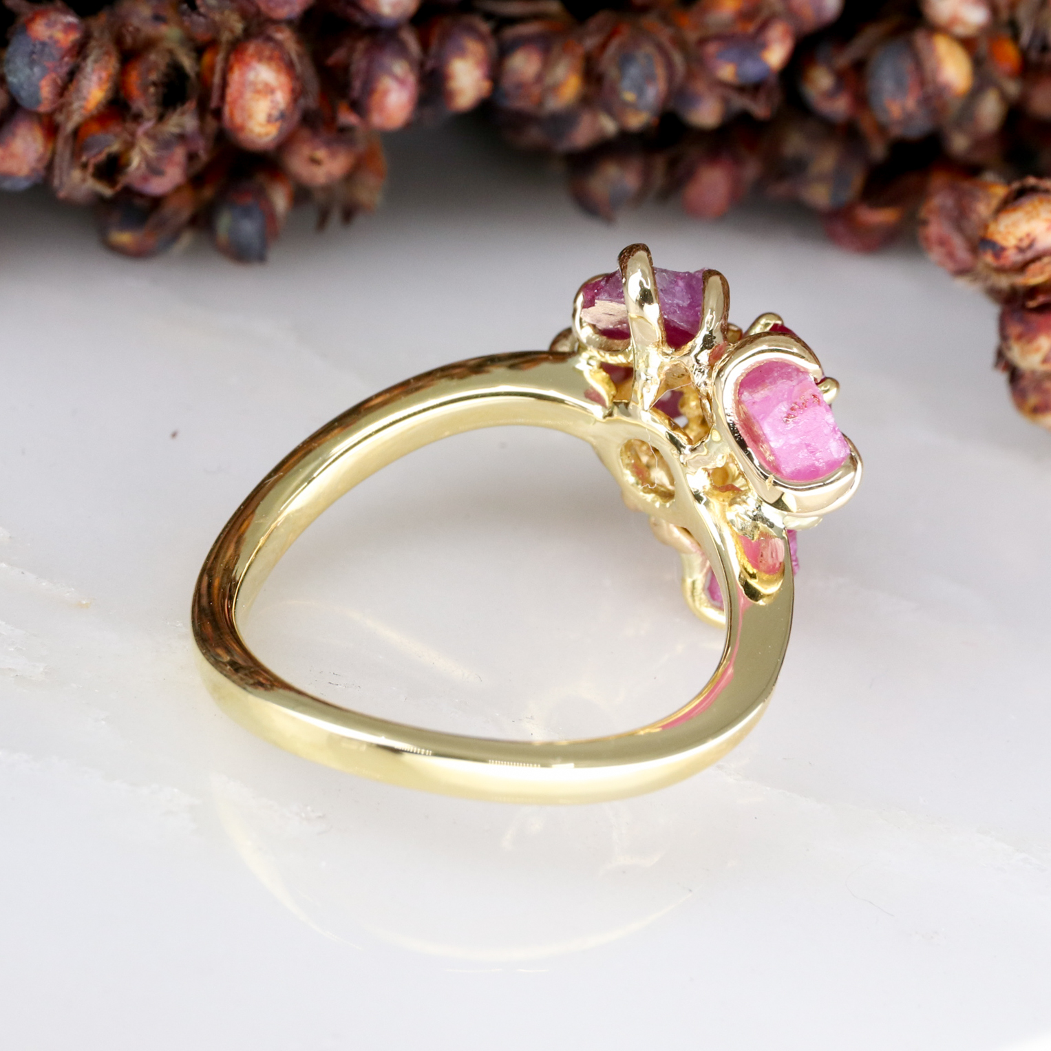 18ct yellow gold rough ruby cluster ring - Baroque Jewellery