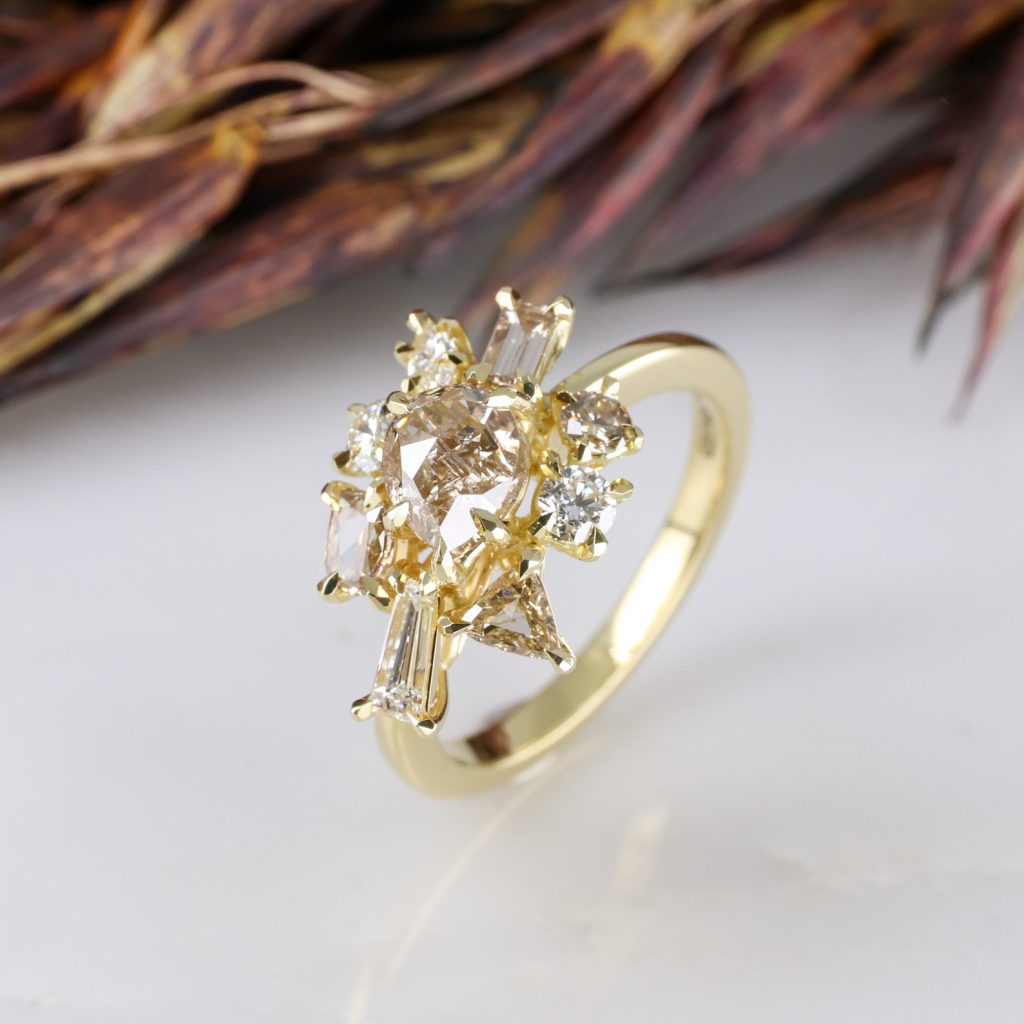 18ct yellow gold Firework diamond cluster ring - Baroque Jewellery