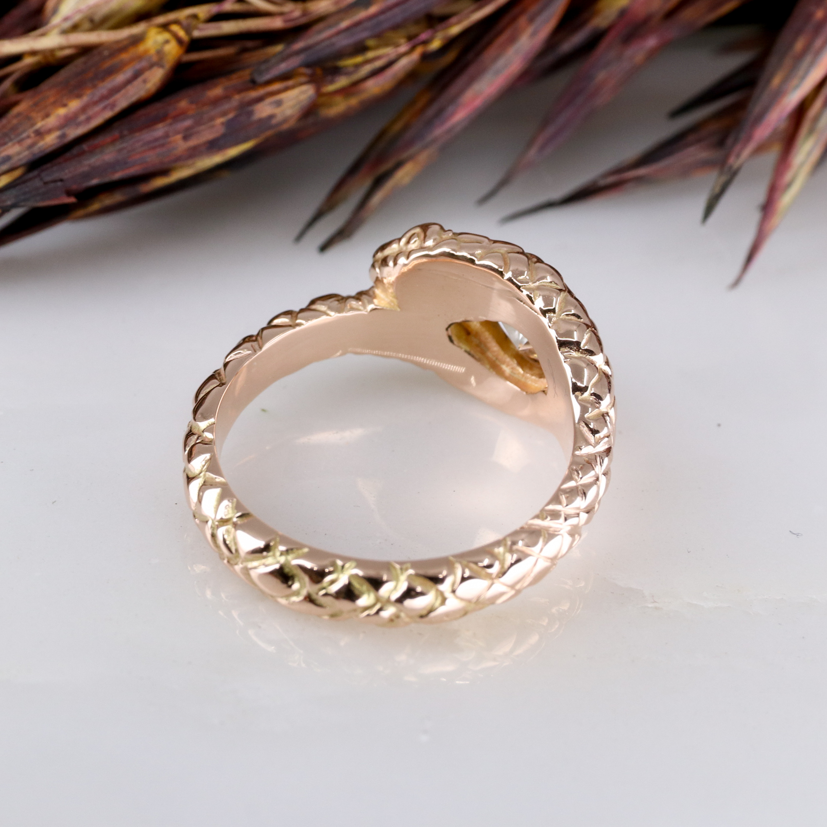 9ct Rose gold Coiled Snake engagement ring with champagne diamond ...