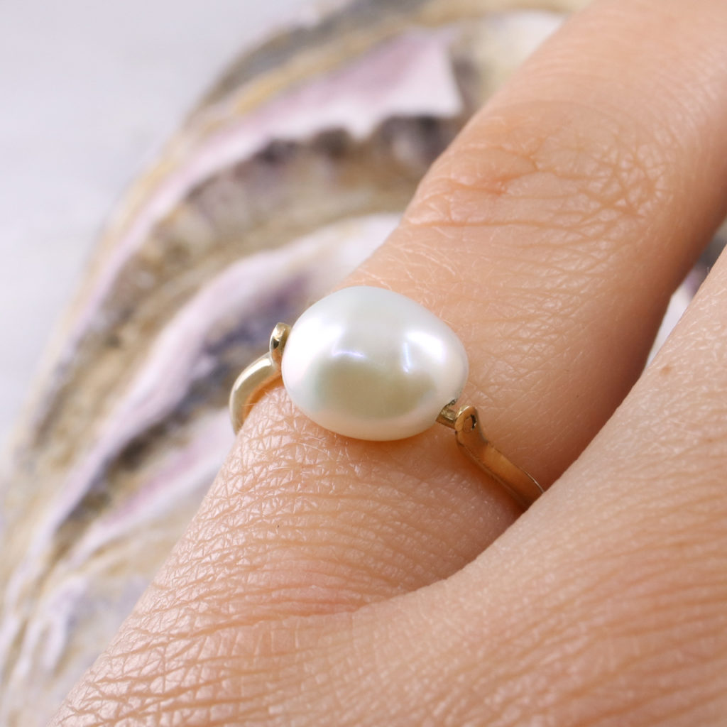 9ct yellow gold fine single baroque pearl ring - Baroque Jewellery