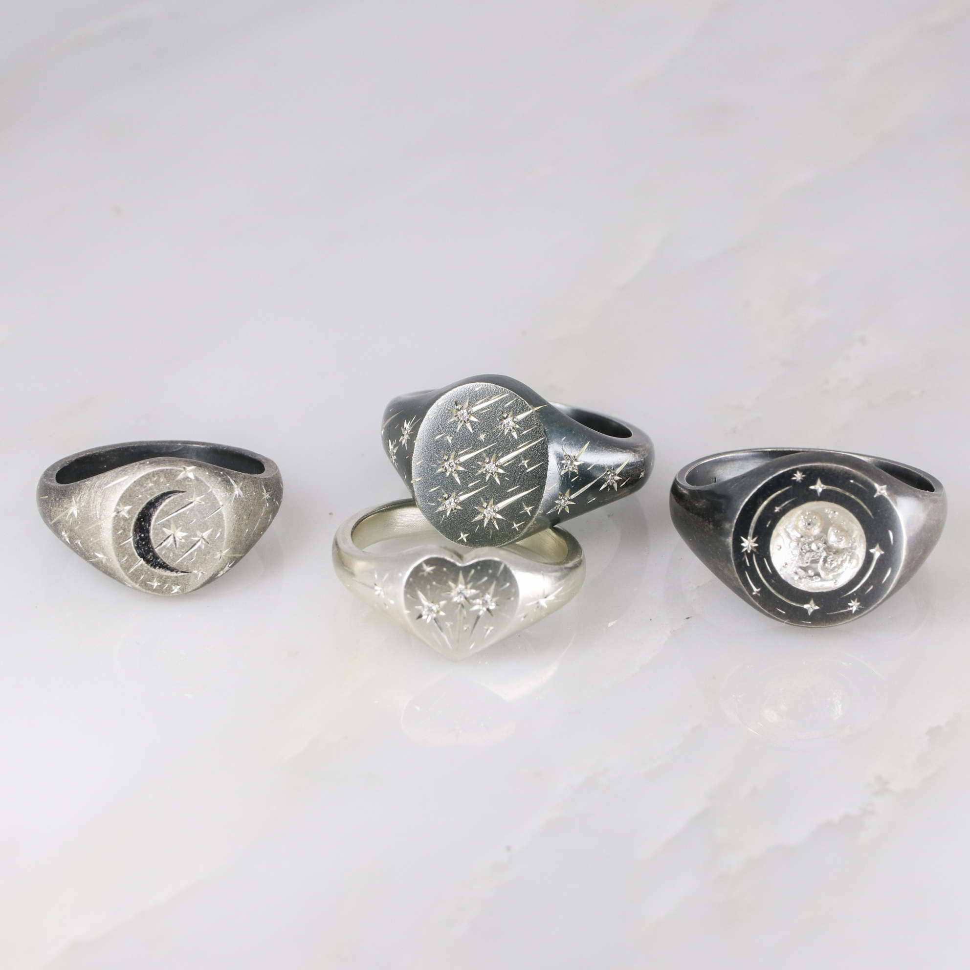 Silver Moon Orbit signet ring - Baroque Jewellery