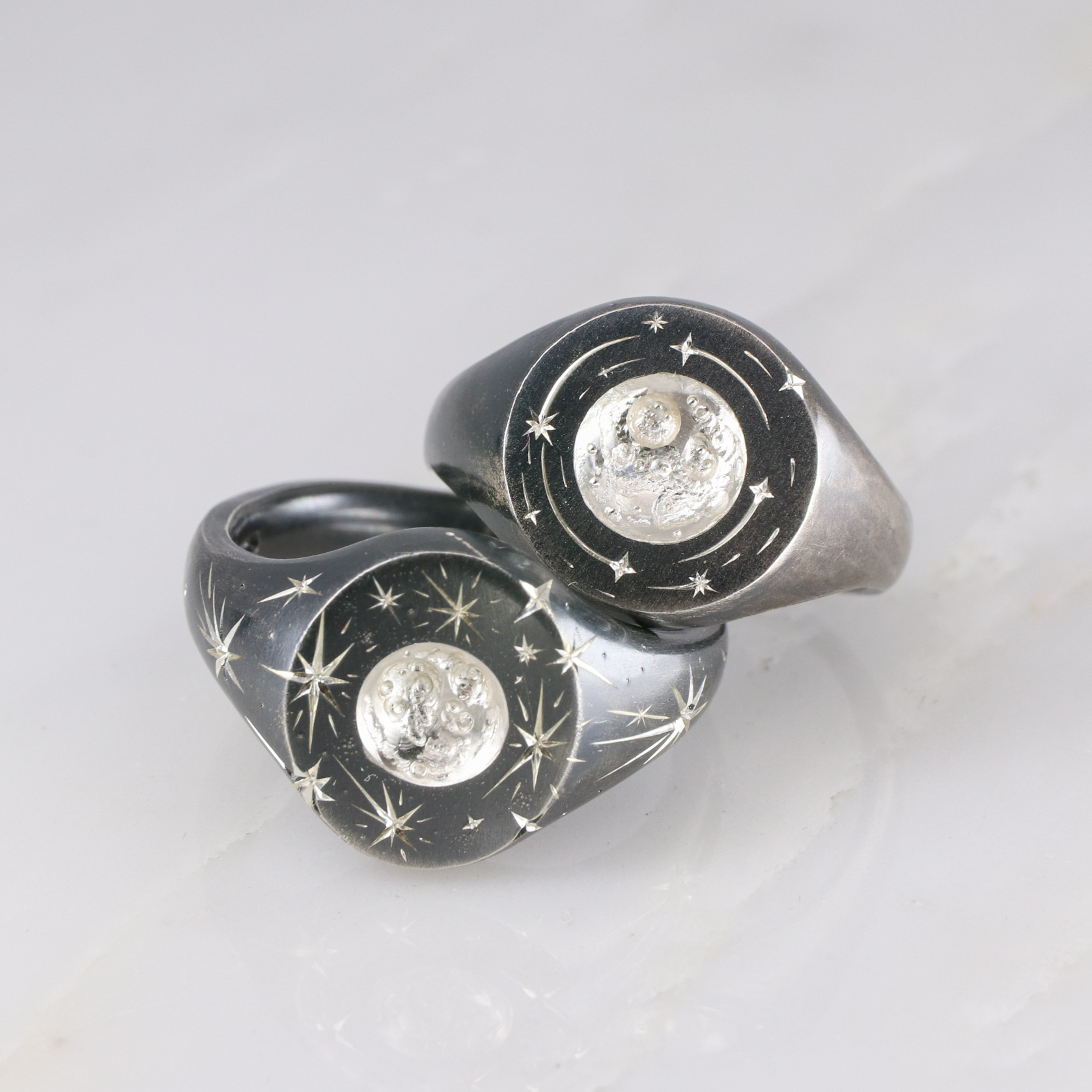 Silver Moon Orbit signet ring - Baroque Jewellery
