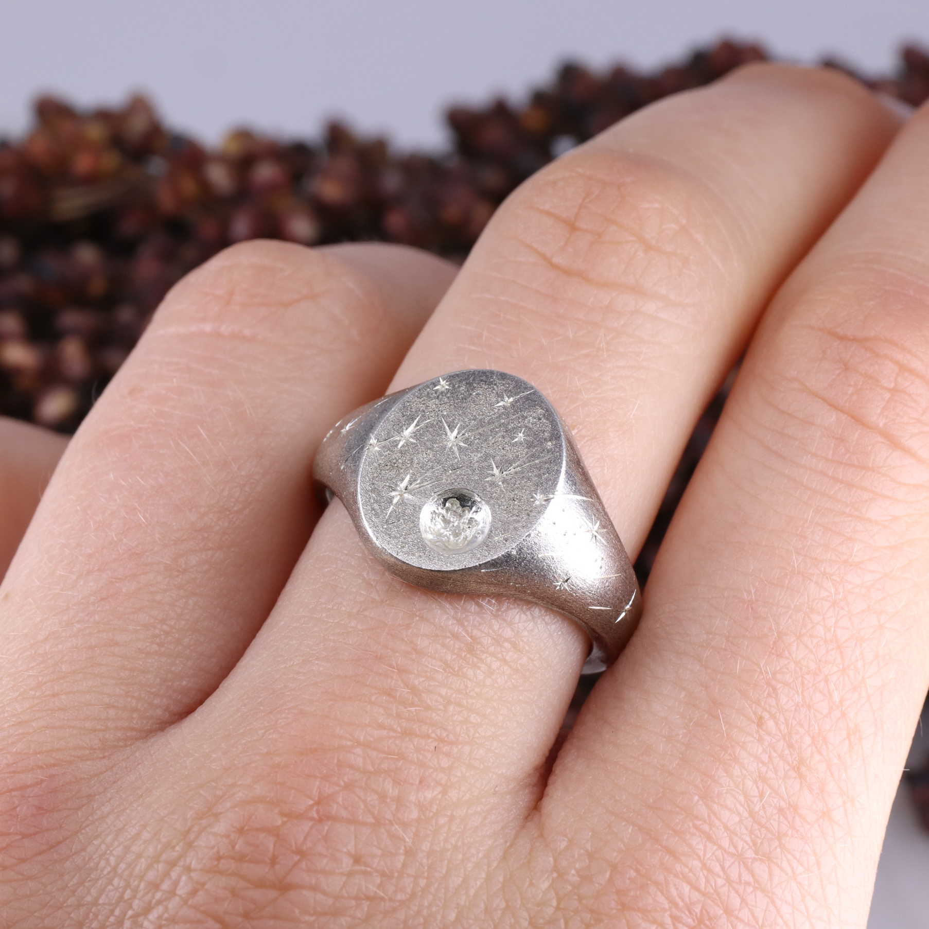 Silver Moon Space-Dust signet ring - Baroque Jewellery