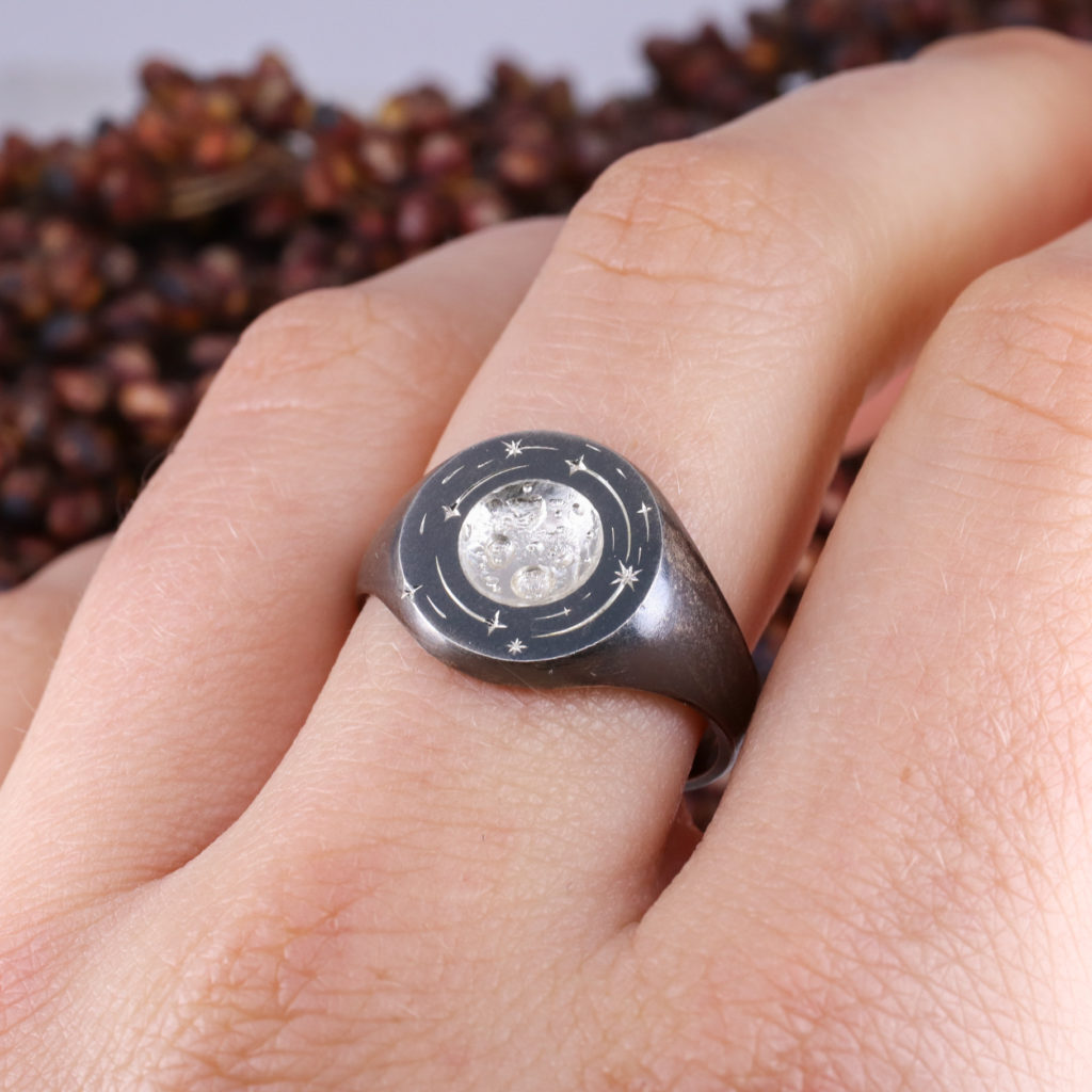 Silver Moon Orbit signet ring - Baroque Jewellery