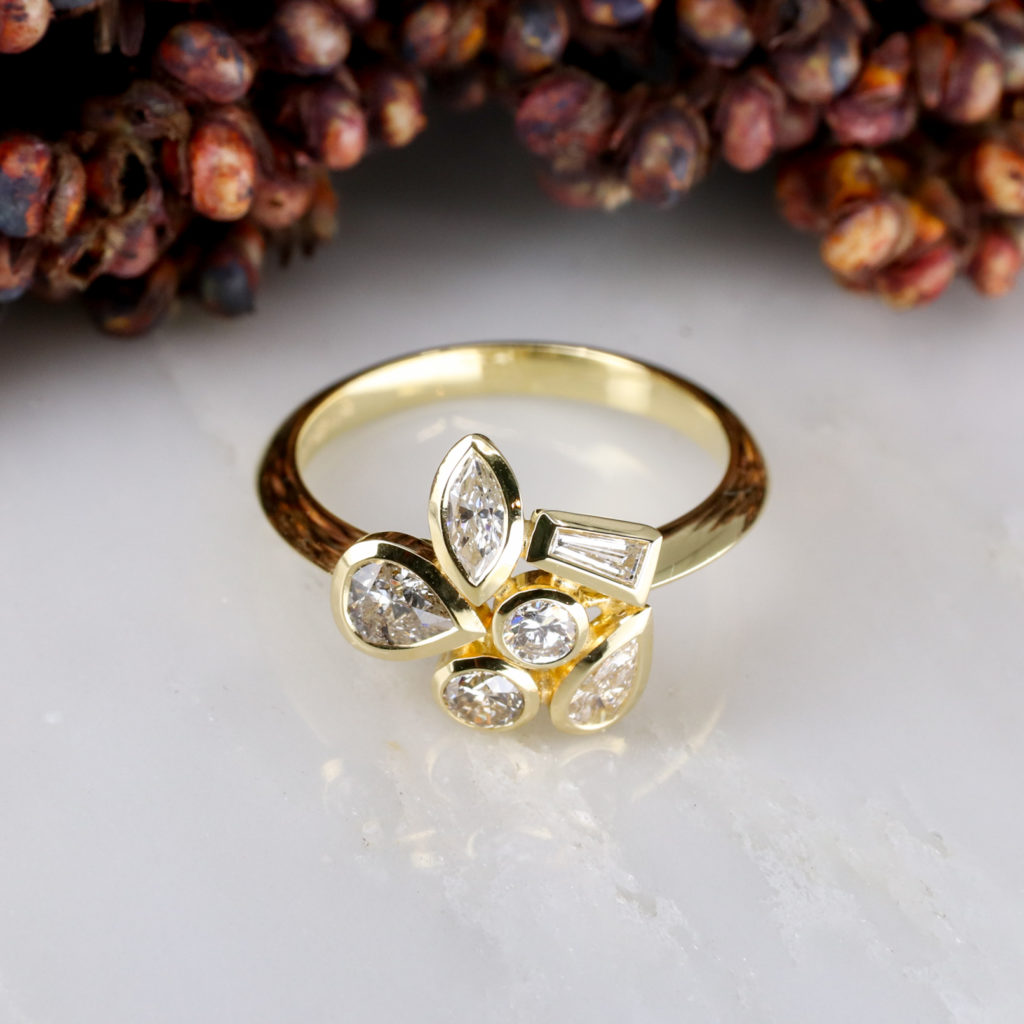 18ct yellow gold Balance ring: No. 1 with mixed fancy diamonds ...