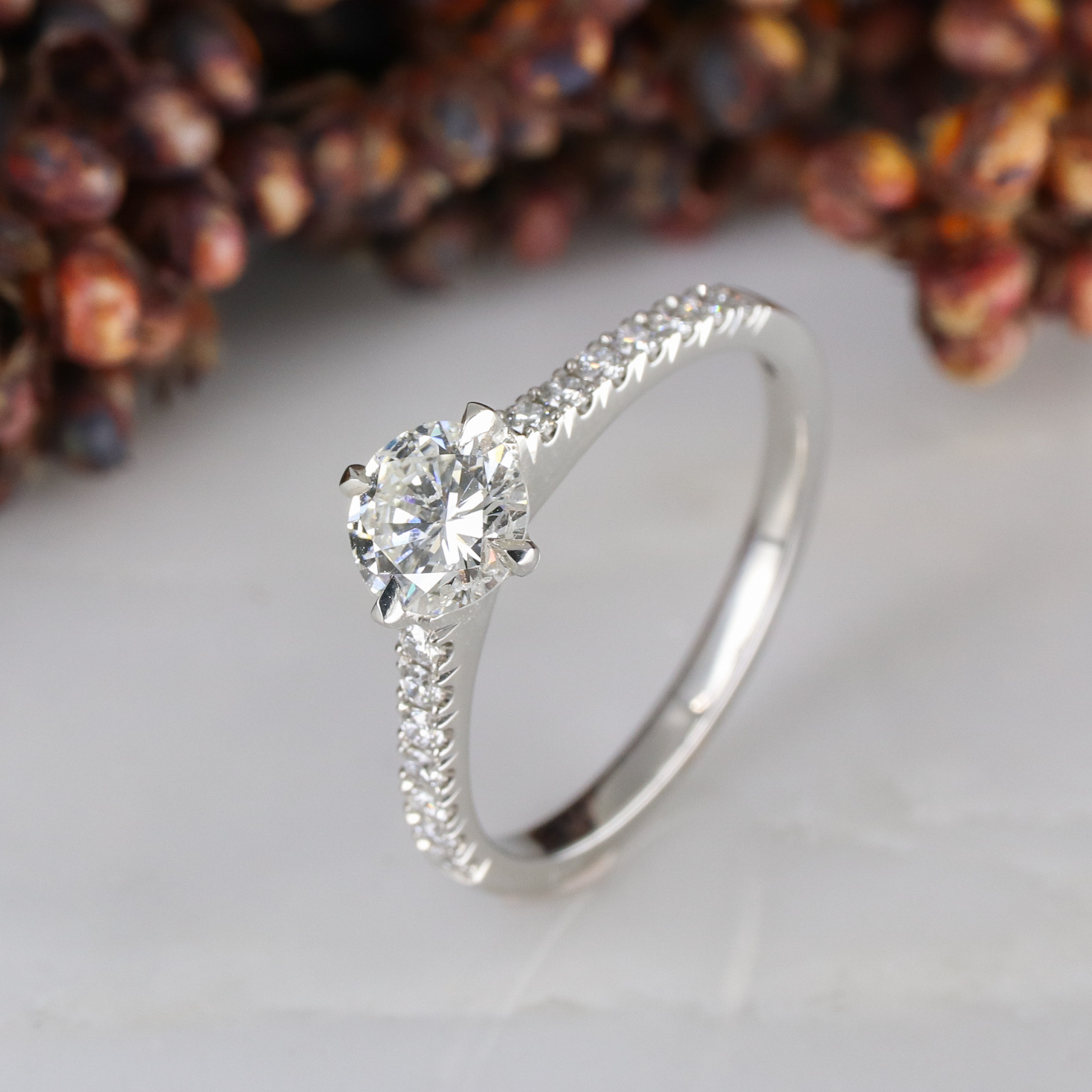 Platinum compass set solitaire ring with round brilliant cut white ...