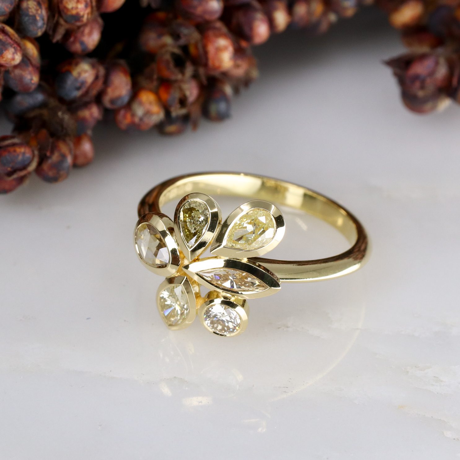 18ct yellow gold Balance ring: No. 2 with mixed fancy diamonds ...