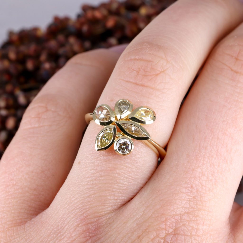 18ct yellow gold Balance ring: No. 2 with mixed fancy diamonds ...