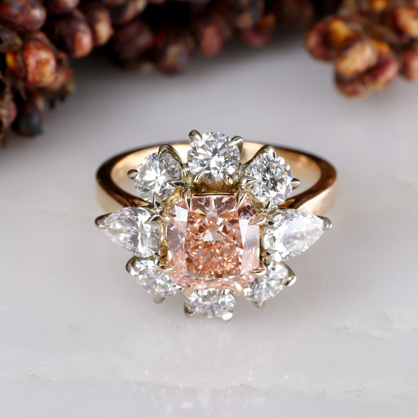 18ct Rose gold peachy-pink and white lab-grown diamond Daisy cluster ...