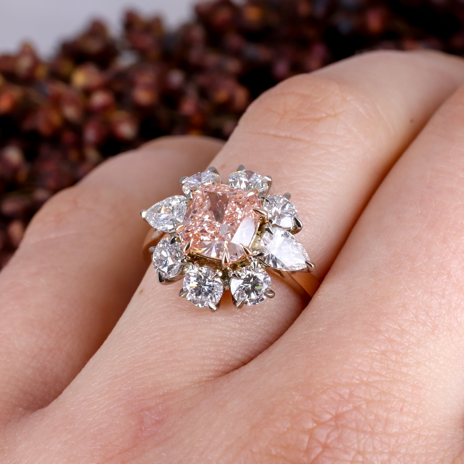 18ct Rose gold peachy-pink and white lab-grown diamond Daisy cluster ...