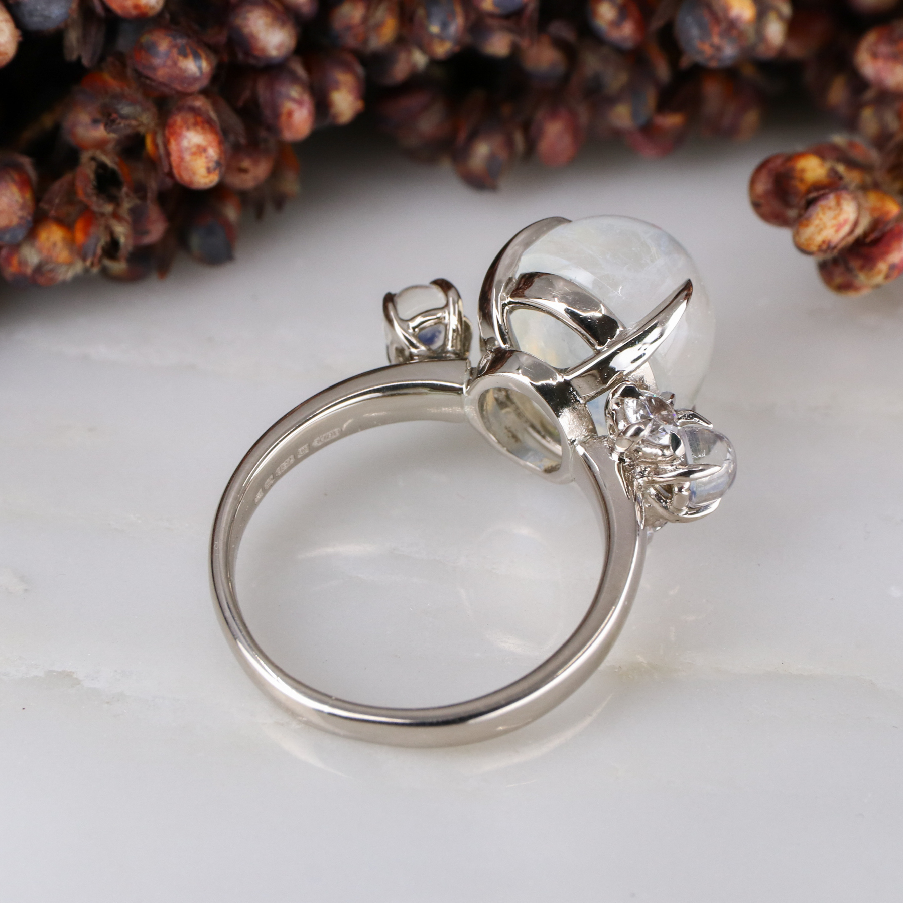 18ct white gold Moonstone and Diamond Bubble ring - Baroque Jewellery