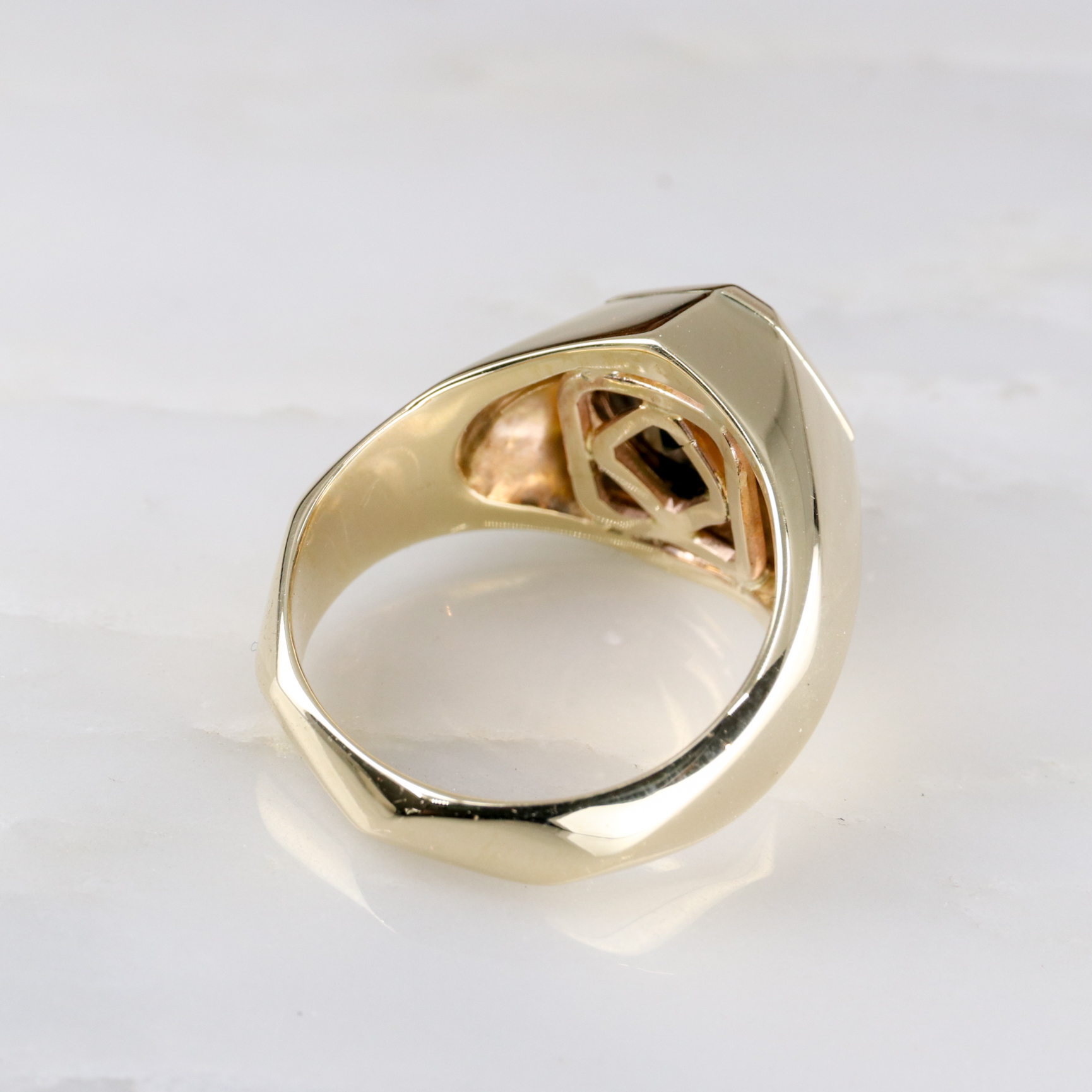 9ct yellow gold twisted signet ring with smoky salt and pepper diamond - Baroque Jewellery